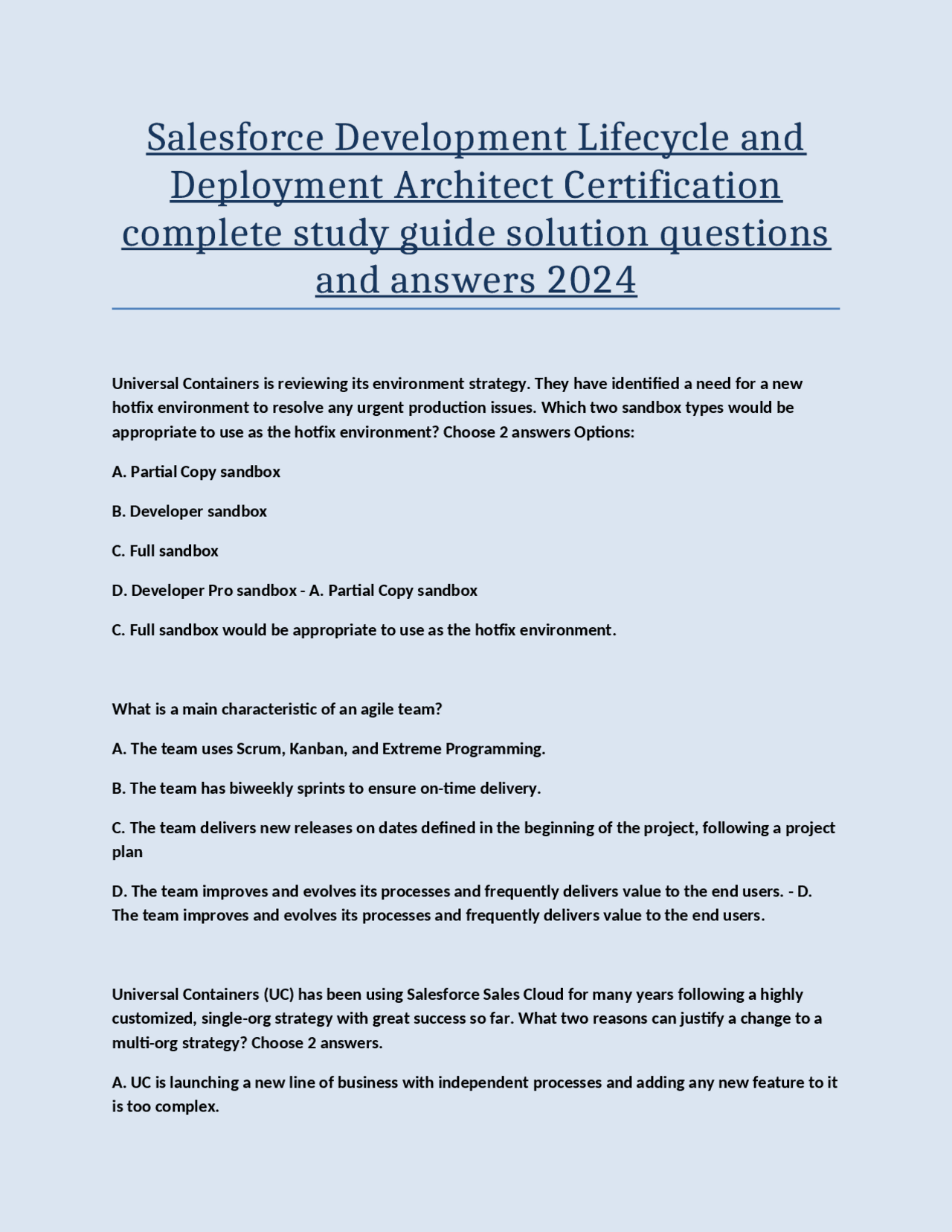 Certified Development Lifecycle and Deployment Architect SU22 questions and answers 100% p ...