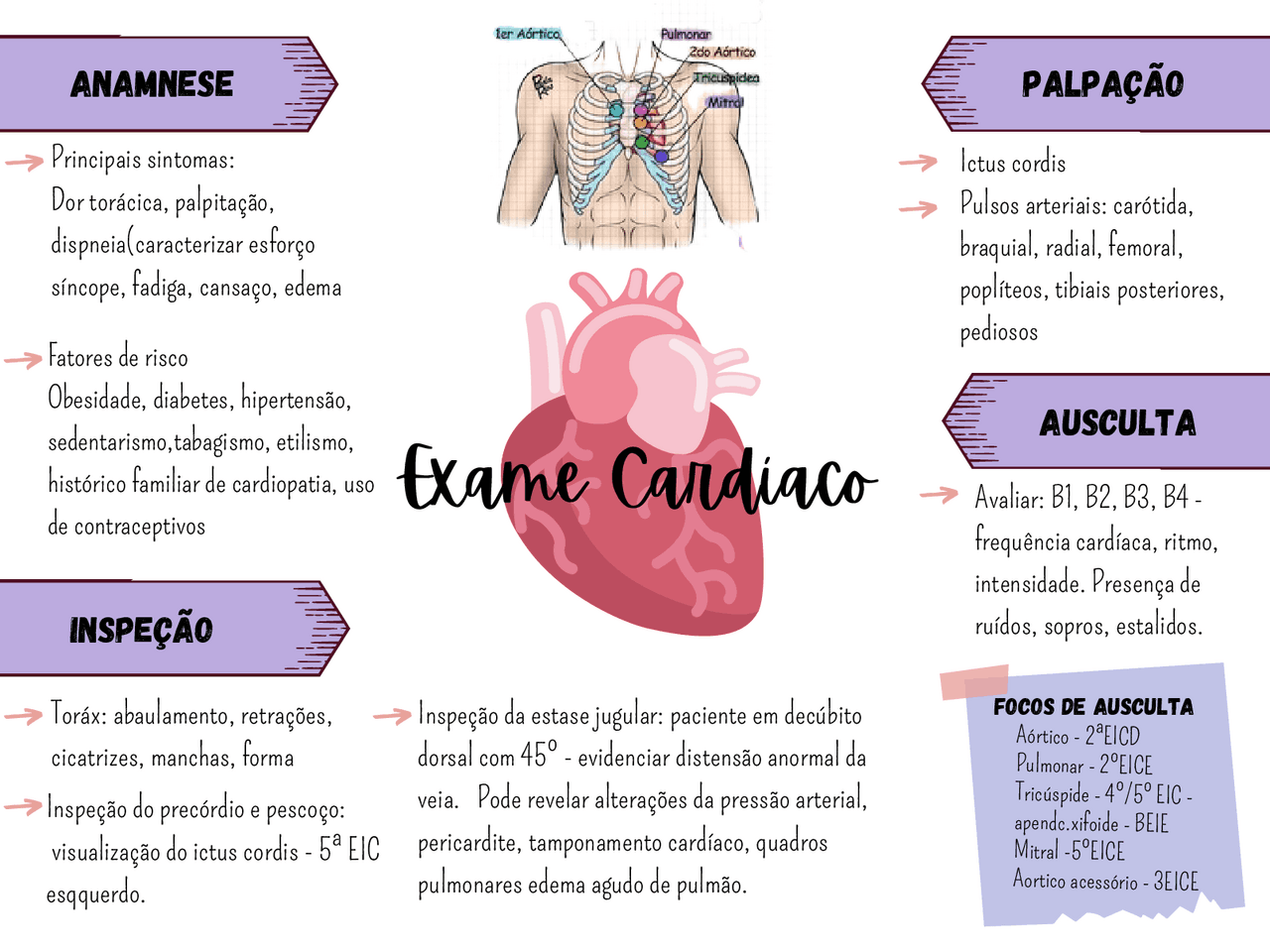 Mapa Mental Exame Cardíaco | Esquemas Semiologia | Docsity