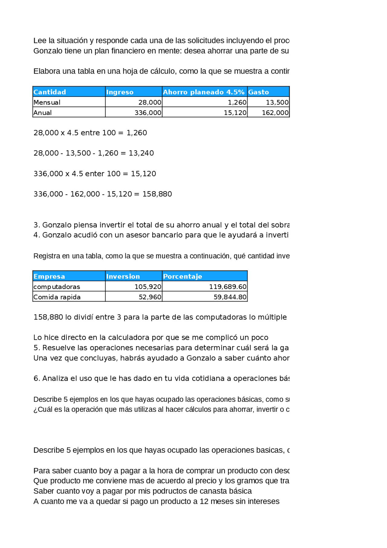 APRENDIENDO A AHORRAR | Ejercicios de Matemáticas | Docsity