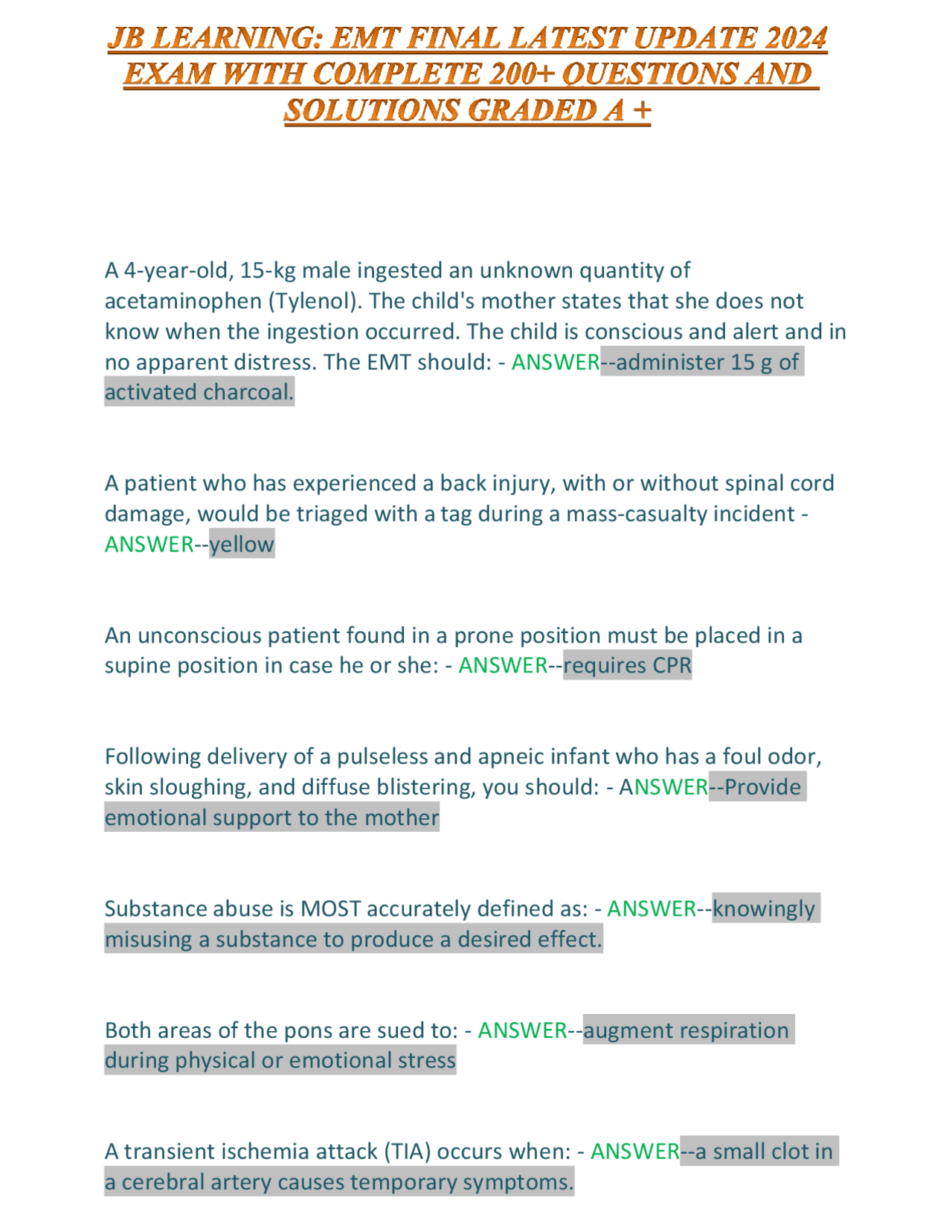 JB LEARNING EXAM 2024 LATEST UPDATED VERSION | Exams Public Health ...