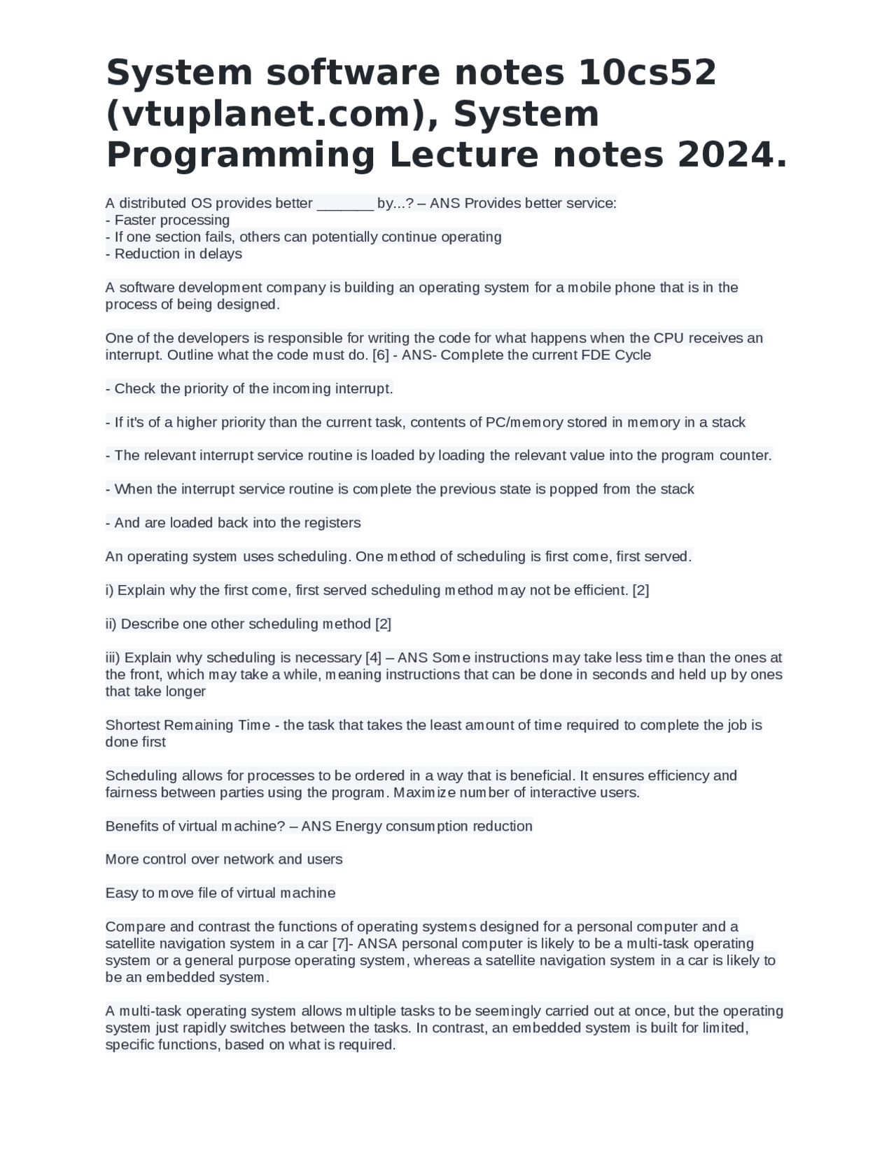 System software 10cs52 (vtuplanet.com), System Programming Quizes & Ans ...