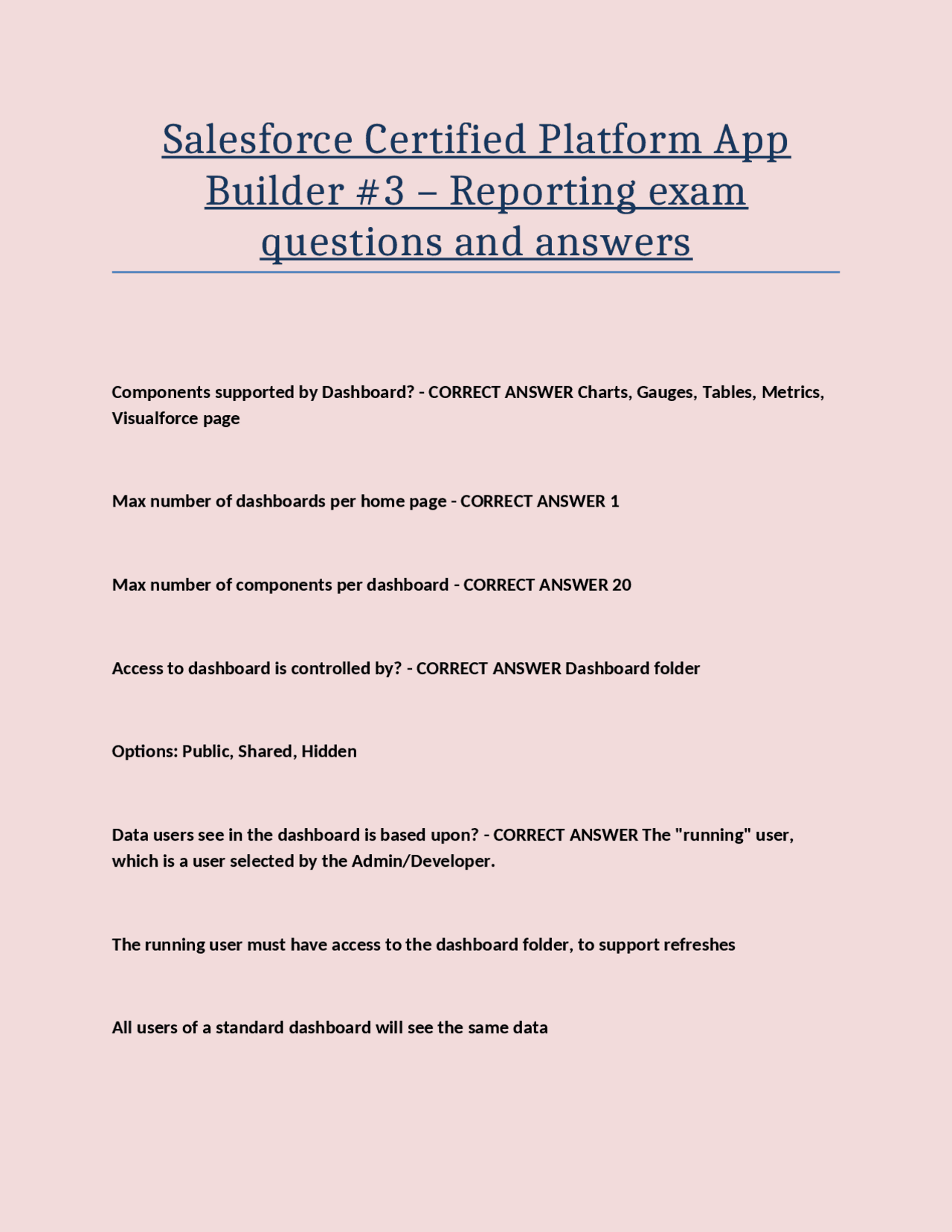 Salesforce Certified Platform App Builder #3 – Reporting exam questions and answers | Exams ...