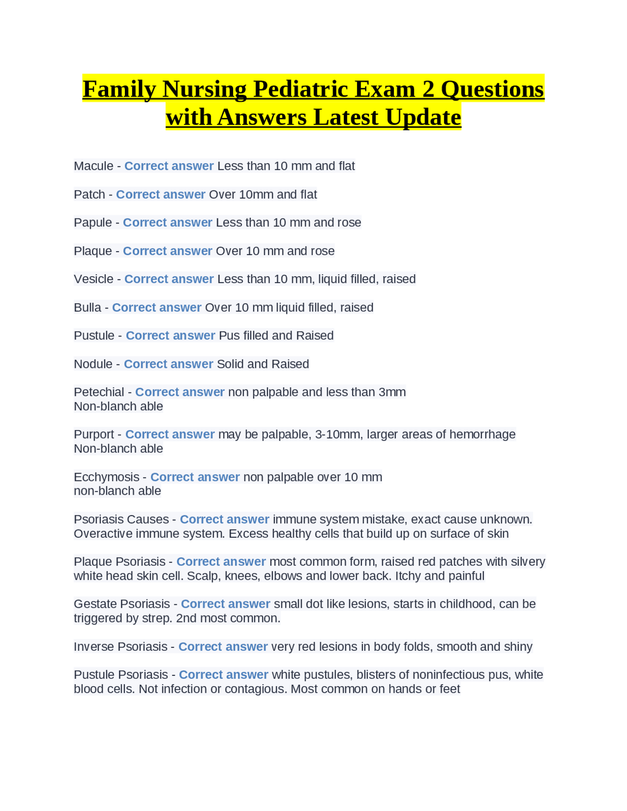 Family Nursing Pediatric Exam: Skin Conditions and Infections | Exams ...
