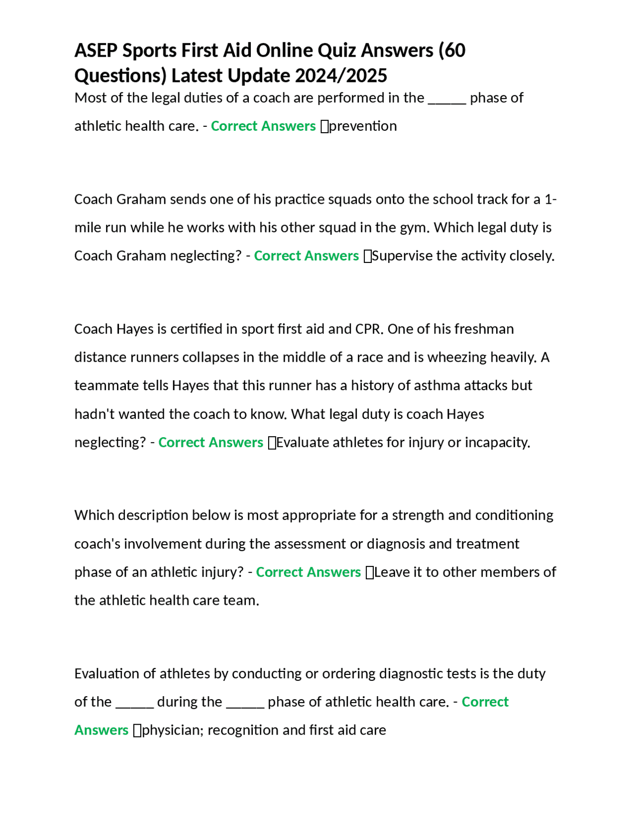 ASEP Sports First Aid Online Quiz Answers (60 Questions) Latest Update ...