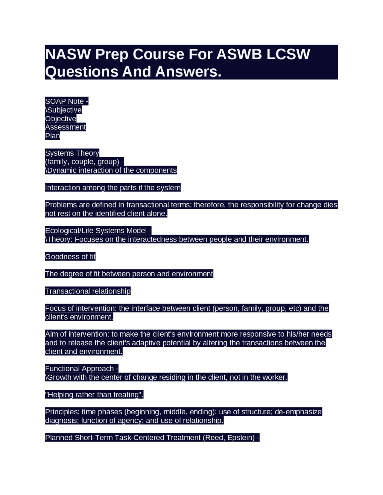 NASW Prep Course For ASWB LCSW Questions And Answers. | Exams Social ...