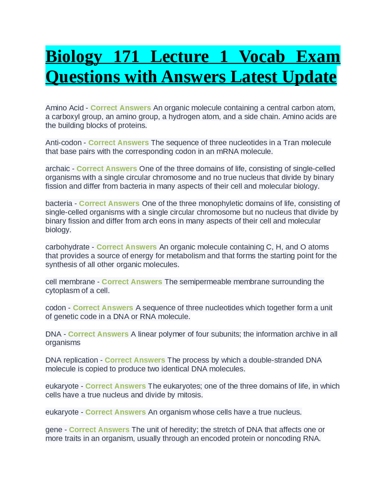 Biology Vocabulary Exam: Key Terms and Definitions | Exams Biology ...