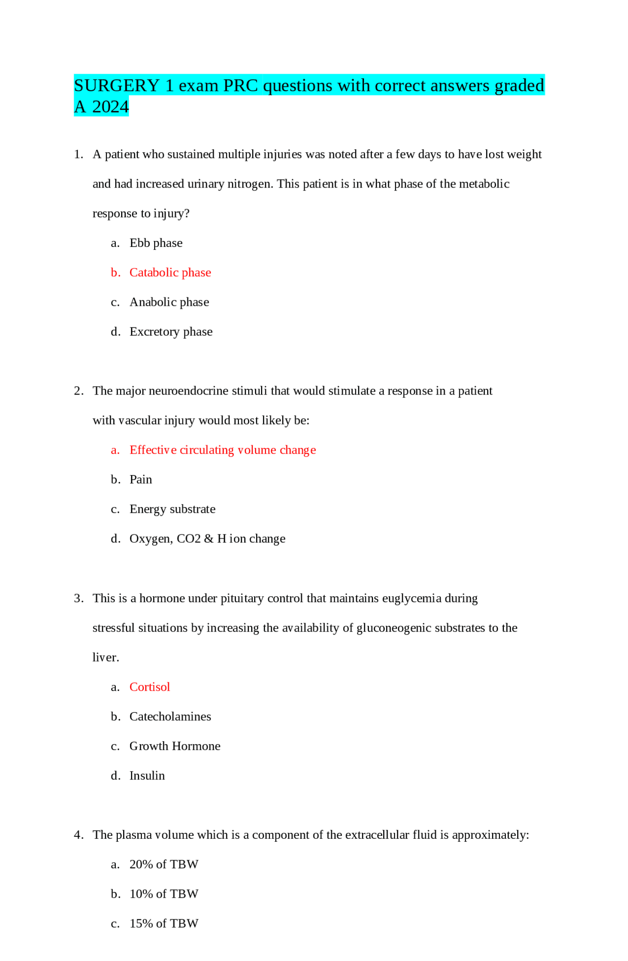 SURGERY 1 exam PRC questions with correct answers graded A 2024 | Exams ...