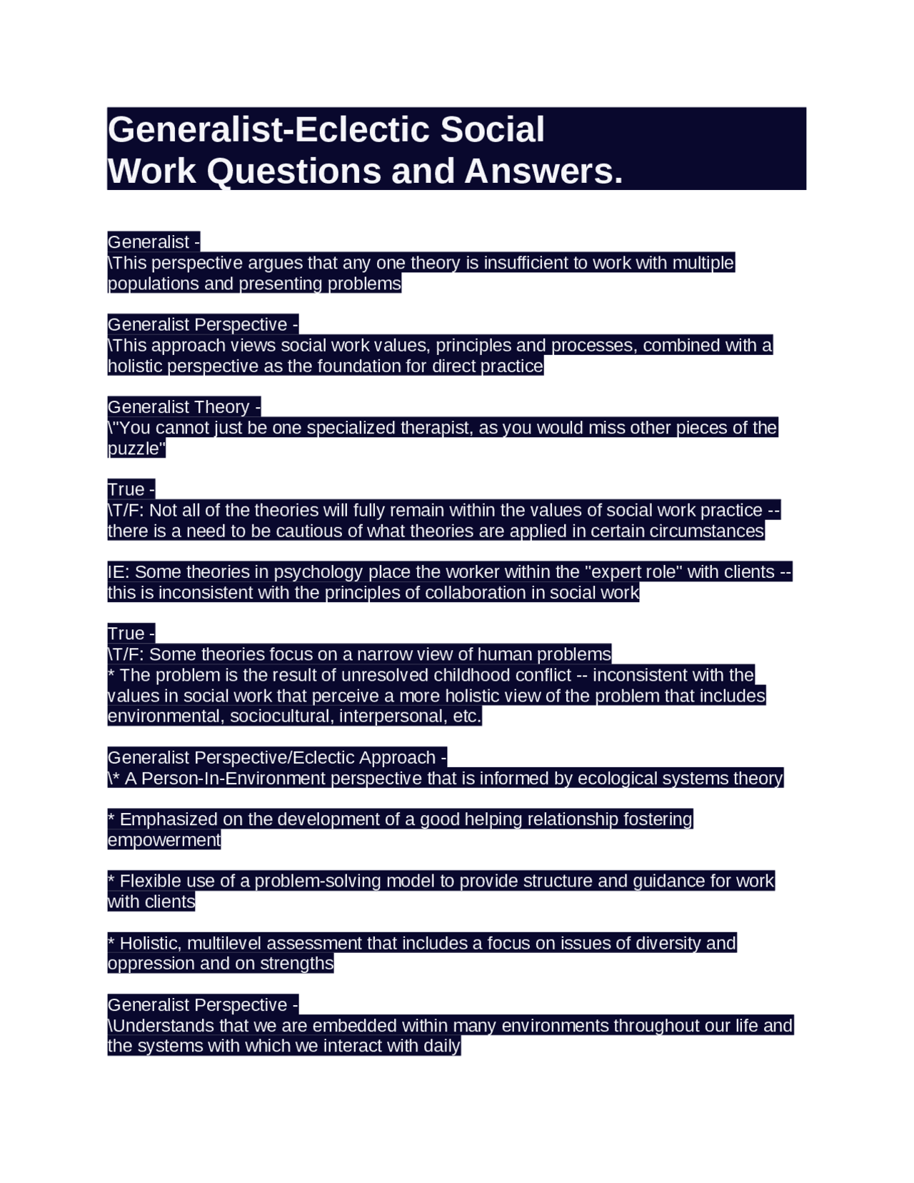 Generalist-Eclectic Social Work: A Comprehensive Approach to Practice ...