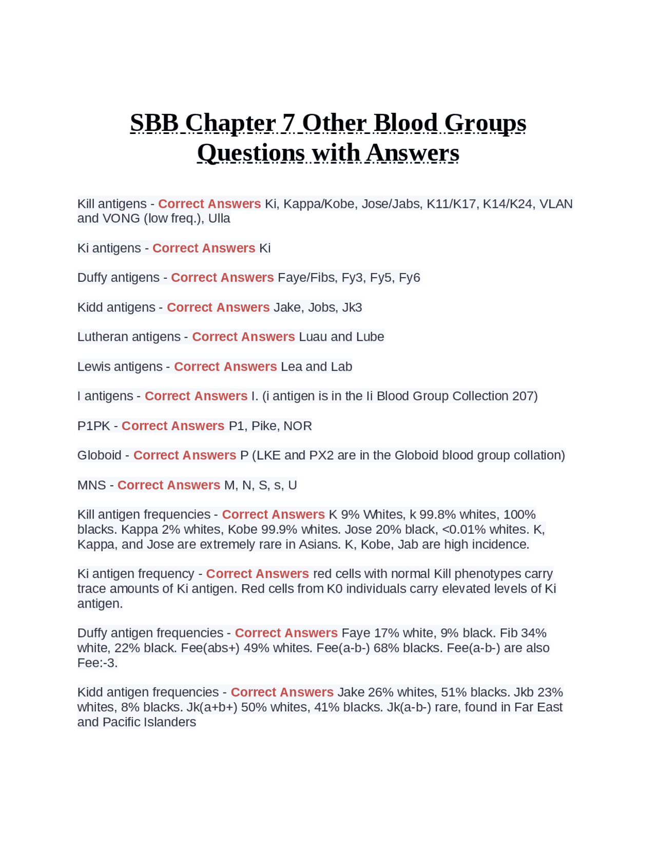 SBB Chapter 7 Other Blood Groups Questions with Answers | Exams Nursing ...