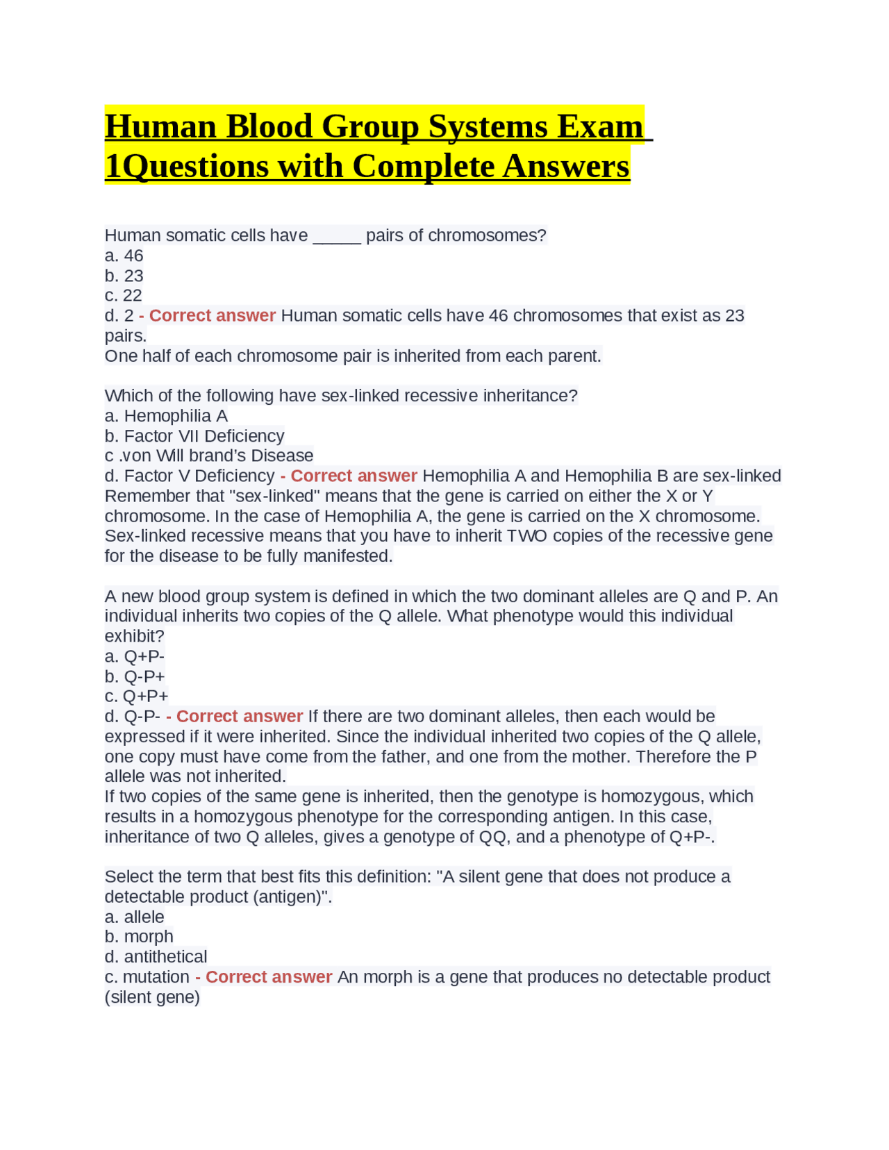 Understanding the Genetics of Blood Groups and Complement System | Exams Nursing | Docsity
