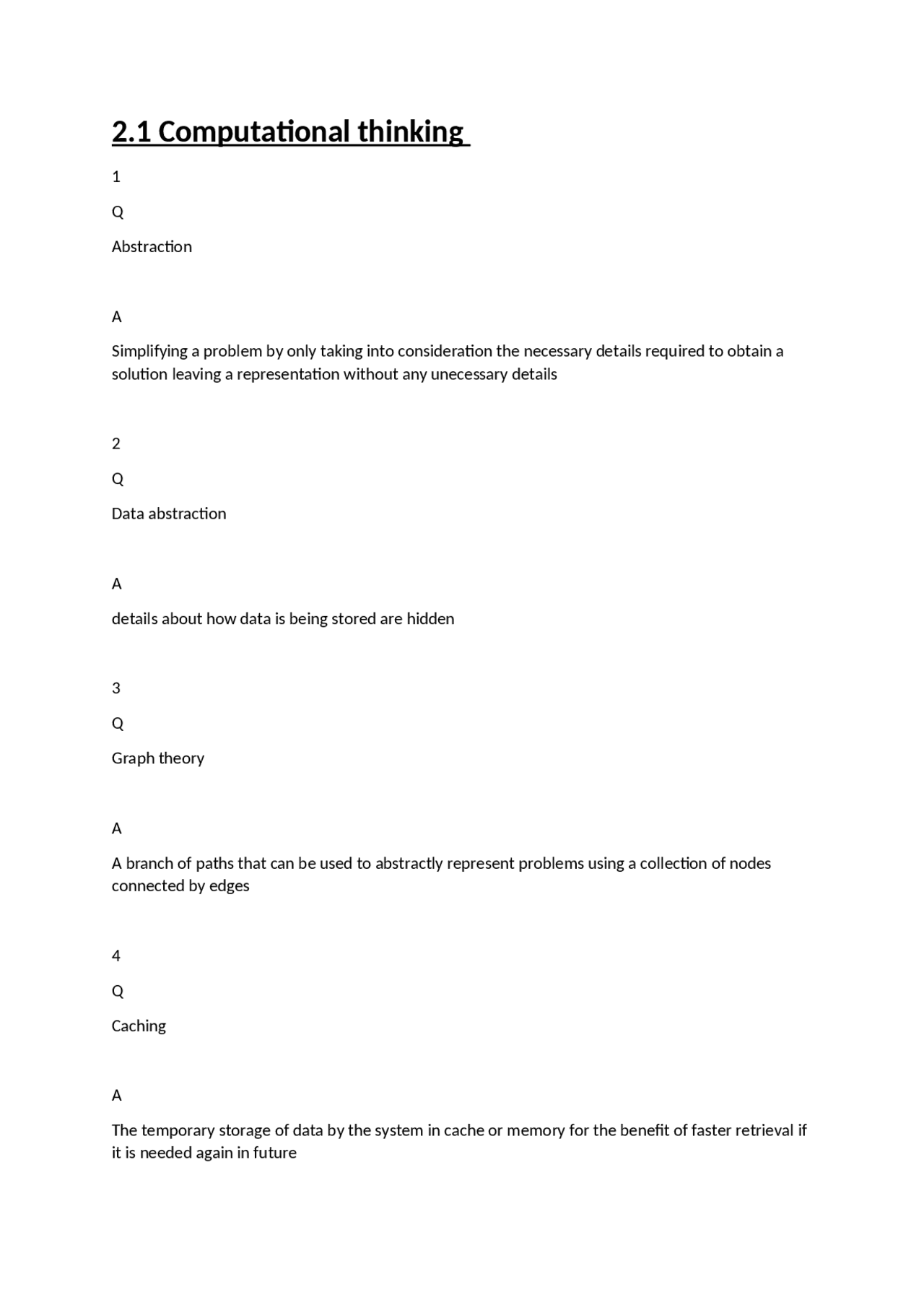 2.1 Computational thinking. | Quizzes Computer Science | Docsity