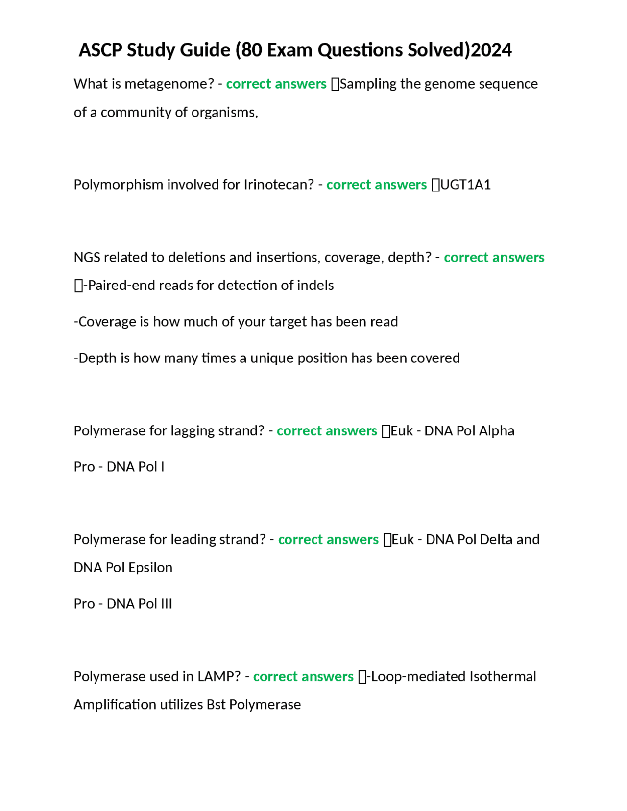 ASCP Study Guide (80 Exam Questions Solved)2024 | Exams Nursing | Docsity
