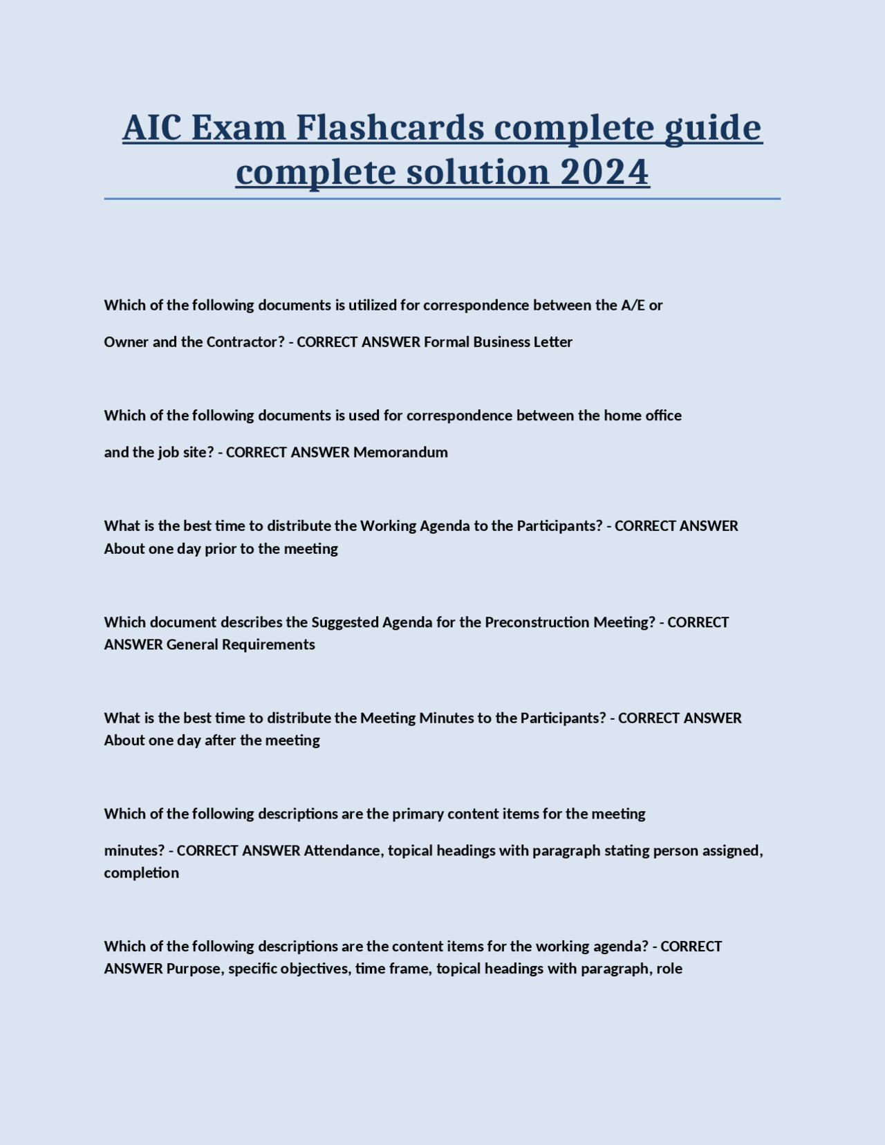 AIC Exam Flashcards complete guide complete solution 2024 | Exams ...