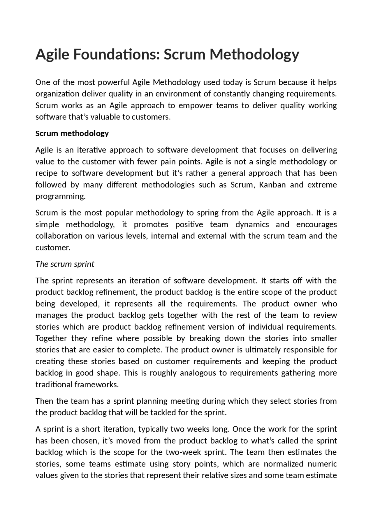 Agile Scrum methodology | Appunti di Project Management | Docsity