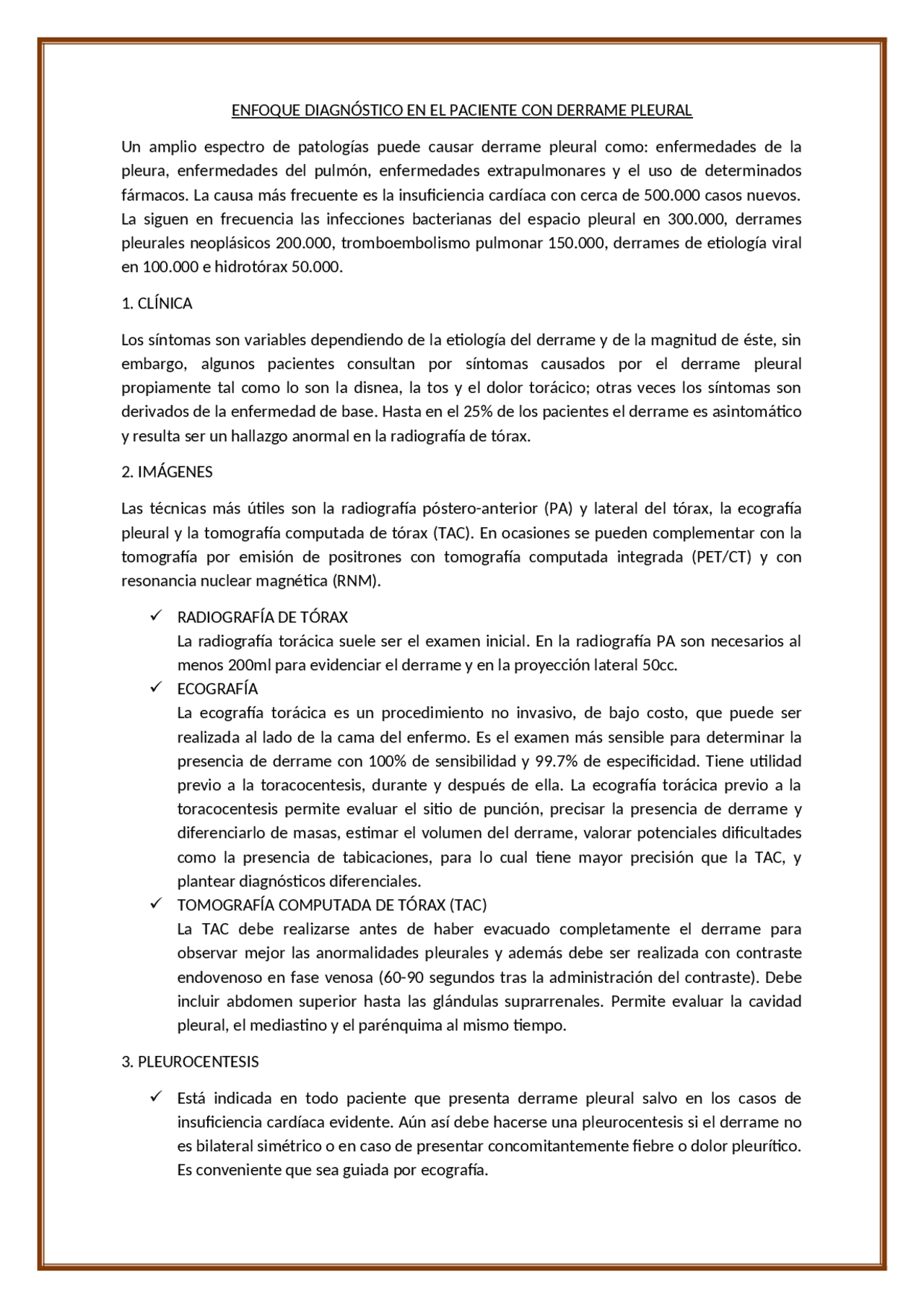 DERRAME PLEURAL - NEUMOLOGIA | Resúmenes de Neumología | Docsity