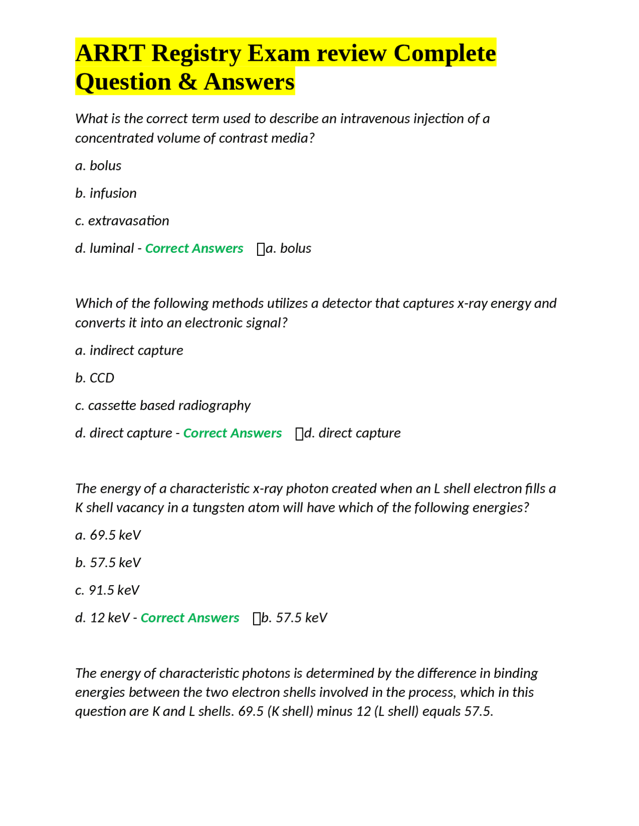 ARRT Registry Exam review Complete Question & Answers | Exams Nursing ...