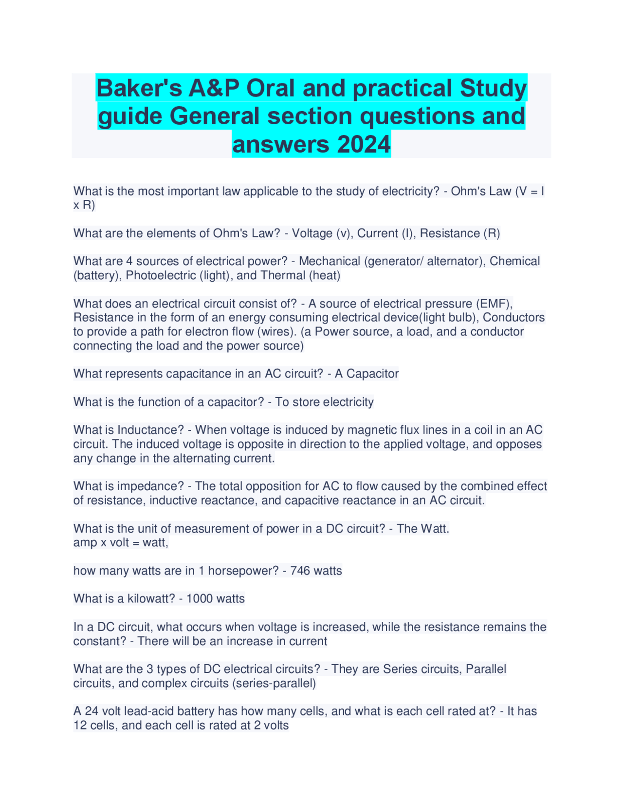Baker's A&P Oral and practical Study guide General section questions ...