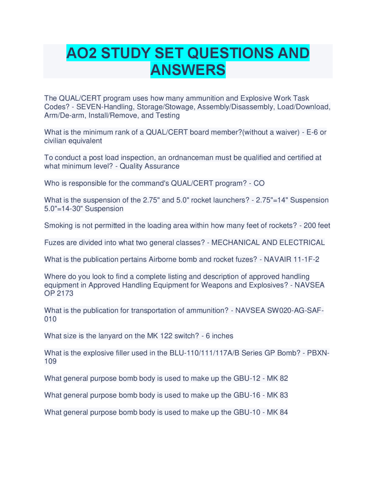 AO2 STUDY SET QUESTIONS AND ANSWERS | Exams Advanced Education | Docsity