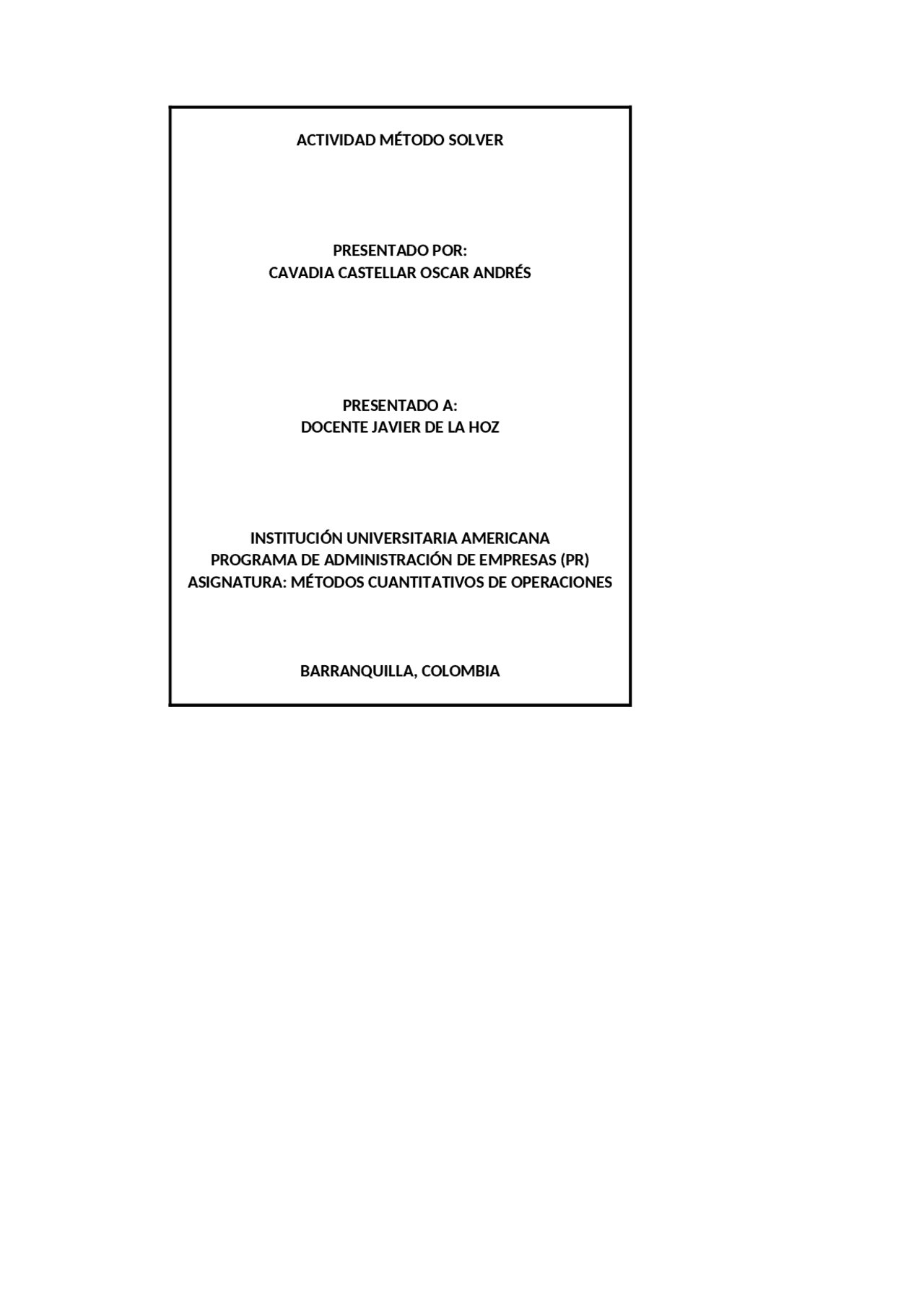 ACTIVIDAD CON SOLVER - EXCEL | Ejercicios de Contabilidad Empresarial | Docsity