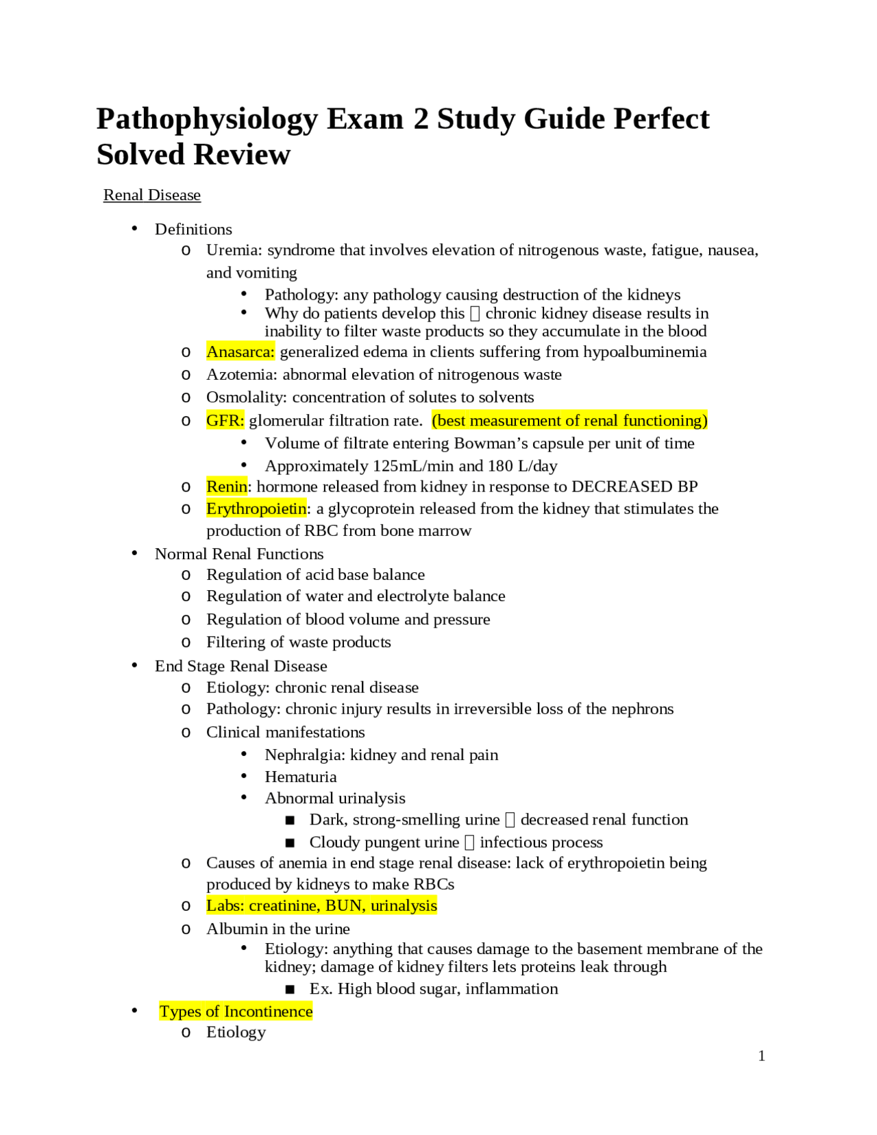 Pathophysiology Exam 2 Study Guide Perfect Solved Review | Study Guides, Projects, Research ...