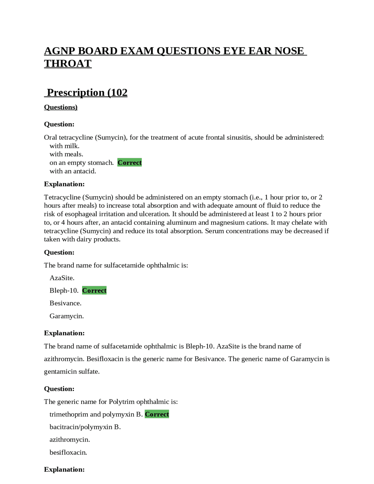 Ophthalmic Treatment Guidelines for Various Eye Conditions | Exams Nursing | Docsity