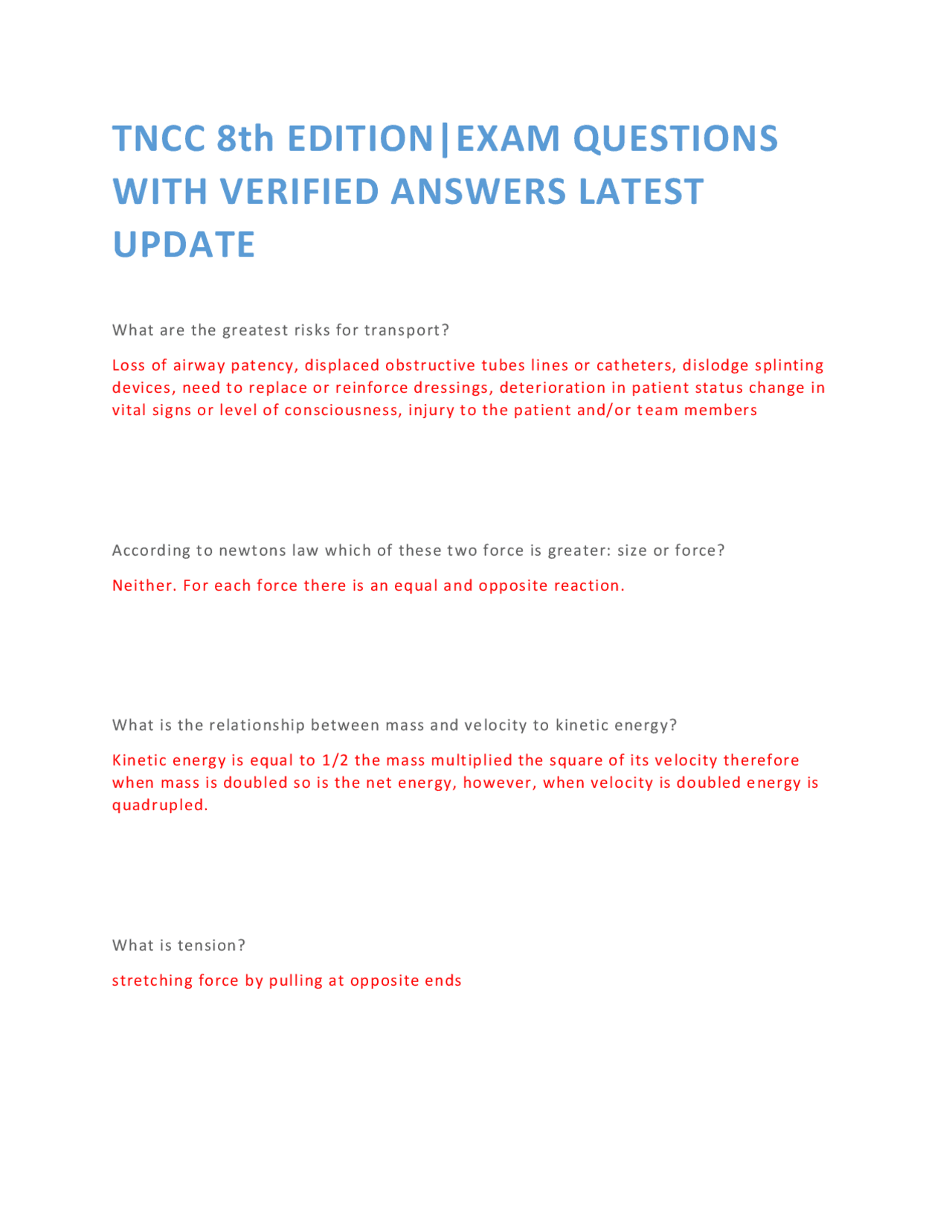 NCC 8th EDITION|EXAM QUESTIONS | Exams Nursing | Docsity