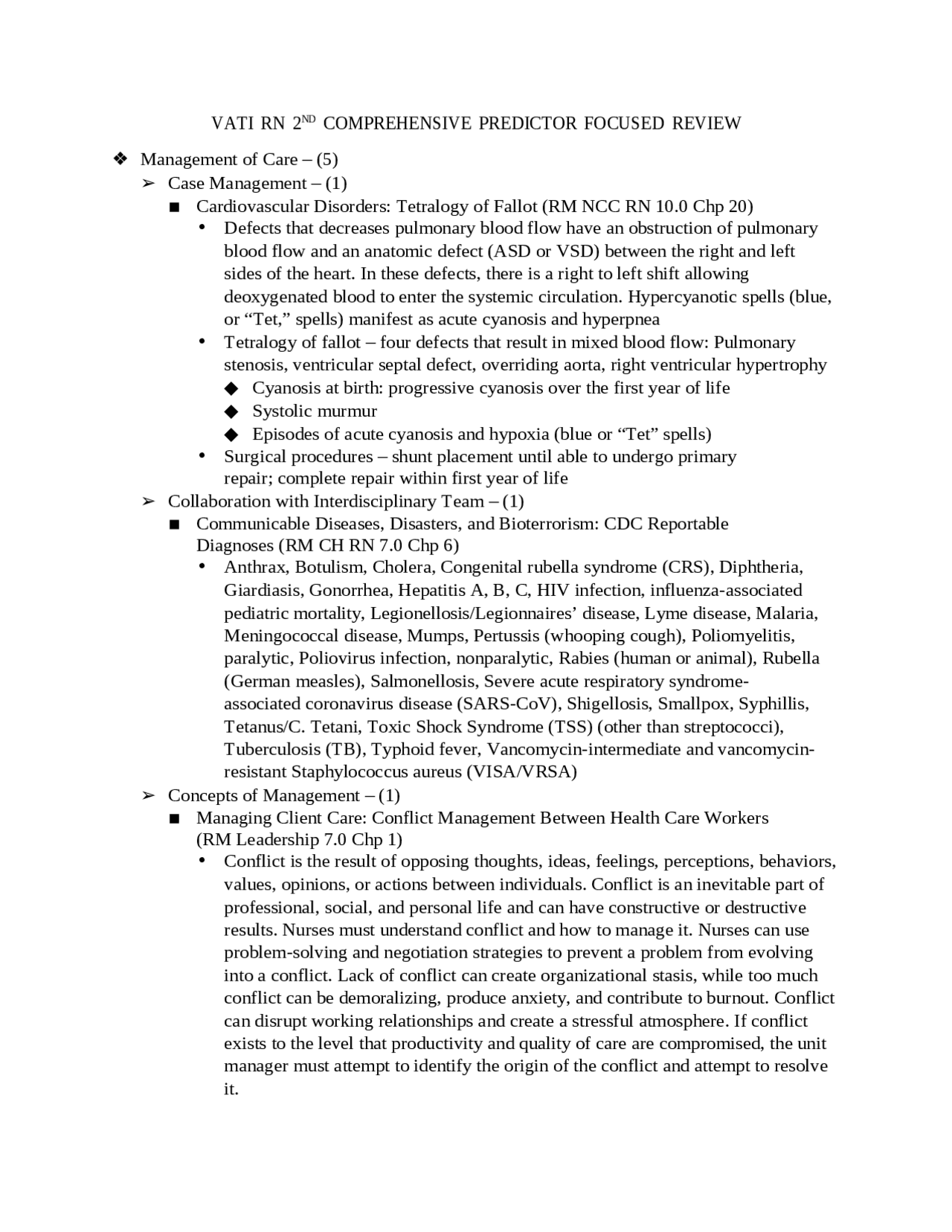 VATI RN 2ND COMPREHENSIVE PREDICTOR FOCUSED REVIEW | Study notes ...
