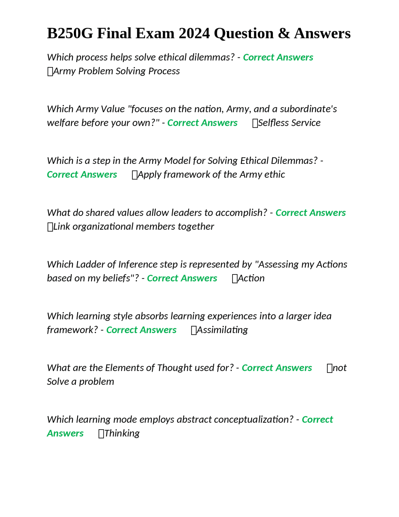 2024 B250G Exam: Army Leadership, Problem Solving, Communication ...