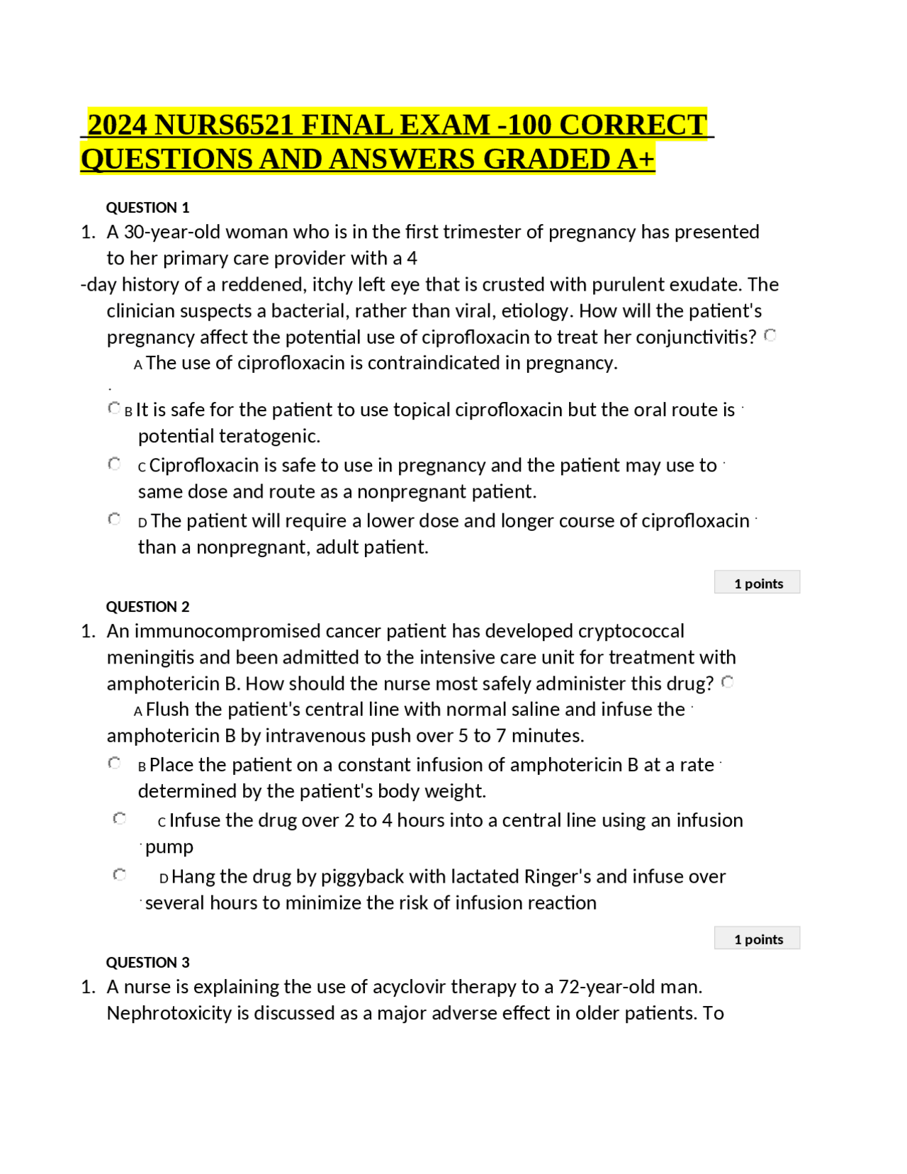 2024 NURS6521 FINAL EXAM -100 CORRECT QUESTIONS AND ANSWERS GRADED A+ | Exams Nursing | Docsity