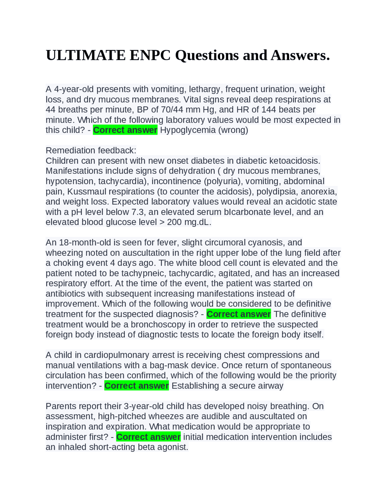 ULTIMATE ENPC Questions and Answers. | Exams Medicine | Docsity