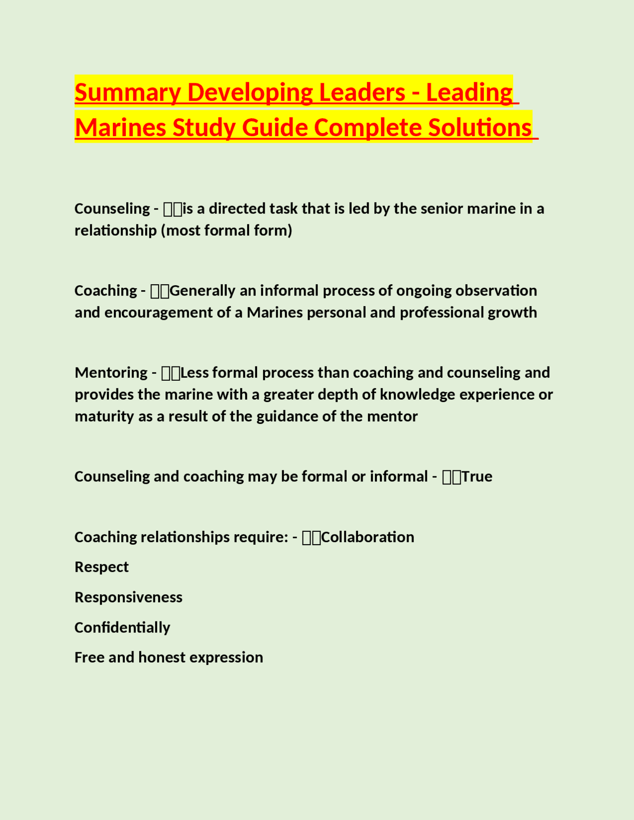 Summary Developing Leaders - Leading Marines Study Guide Complete ...