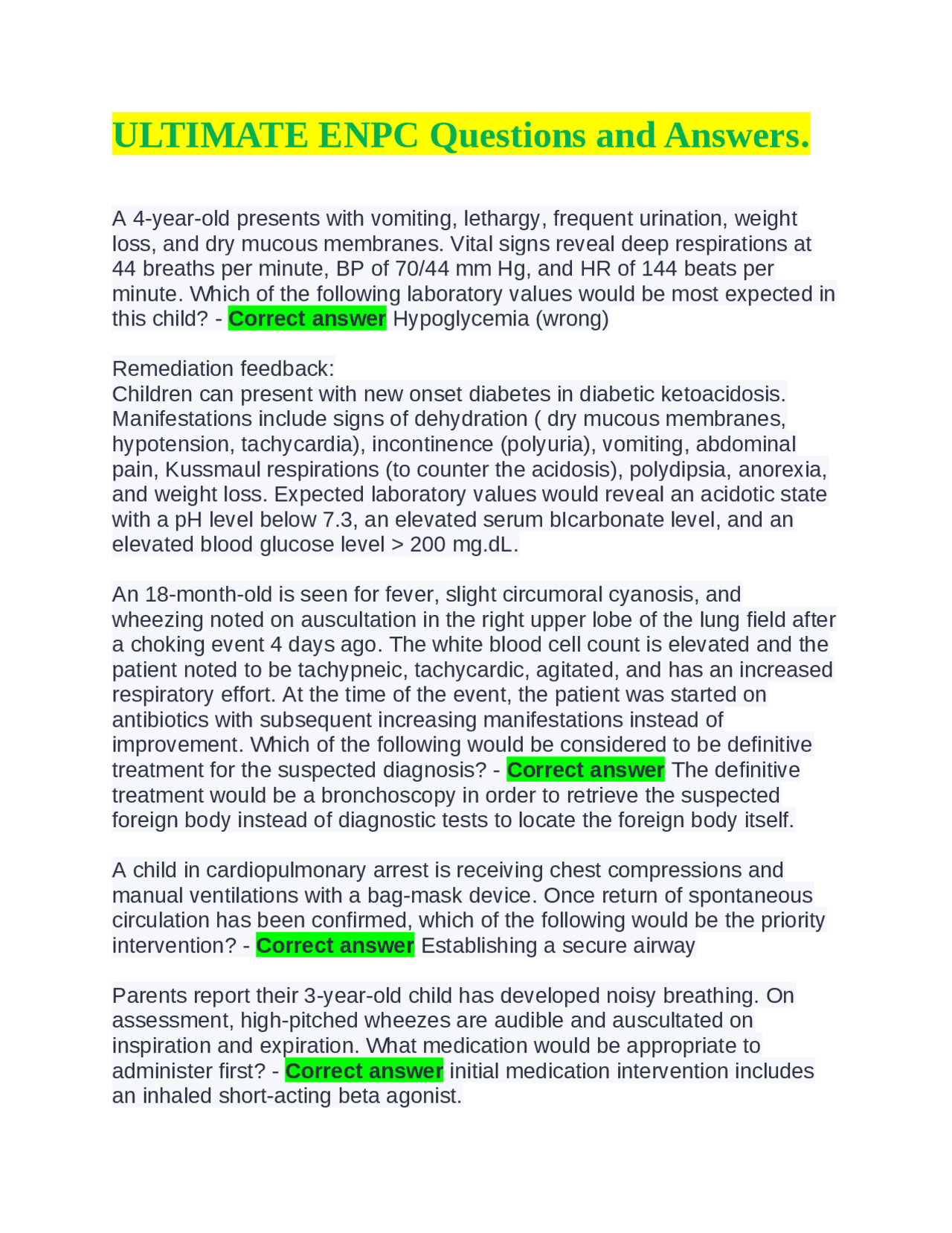 ULTIMATE ENPC Questions and Answers. | Exams Medicine | Docsity