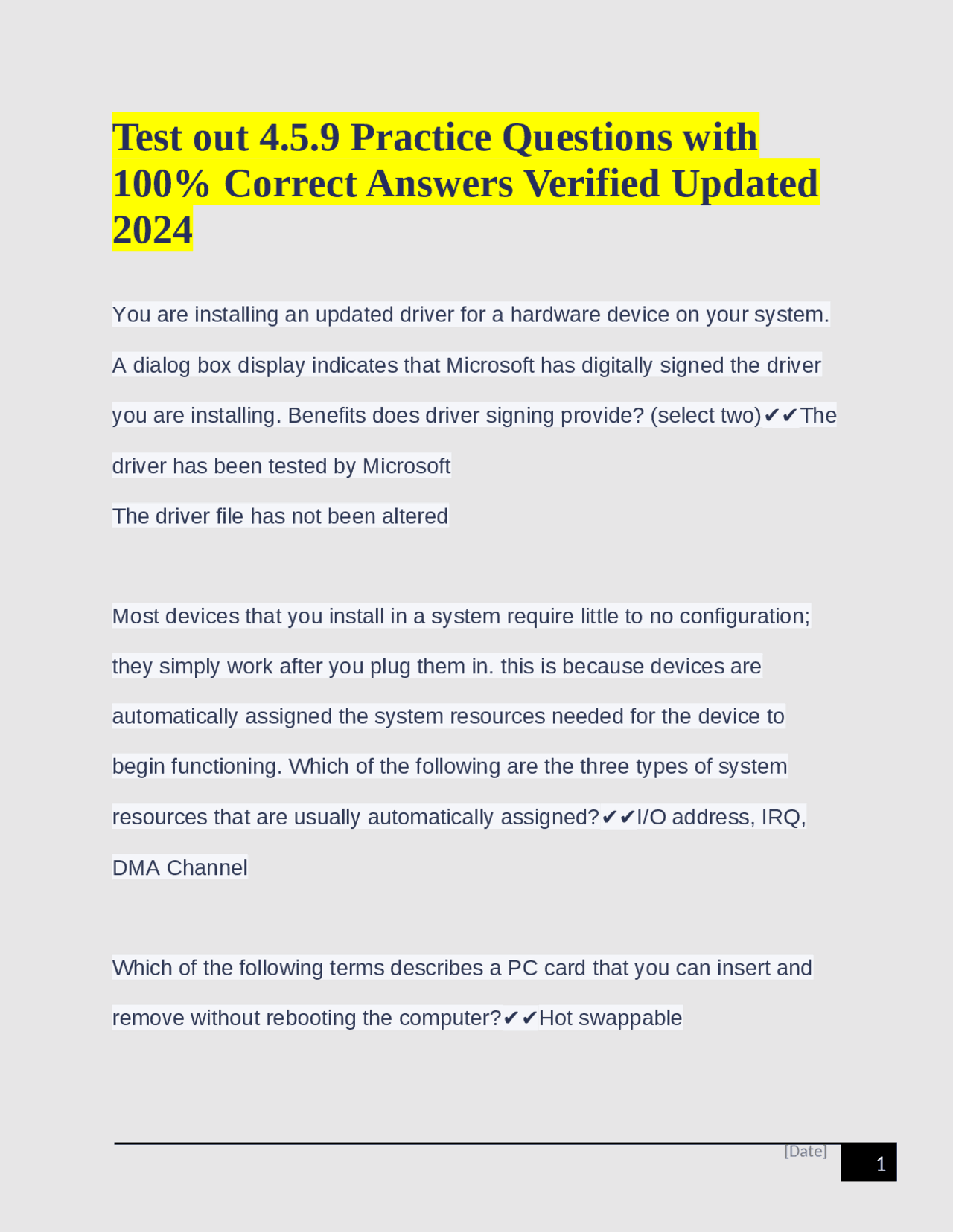 Test out 4.5.9 Practice Questions with 100% Correct Answers Verified ...