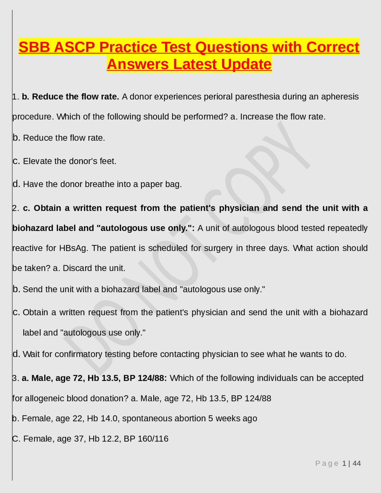 SBB ASCP Practice Test Questions with Correct Answers Latest Update ...