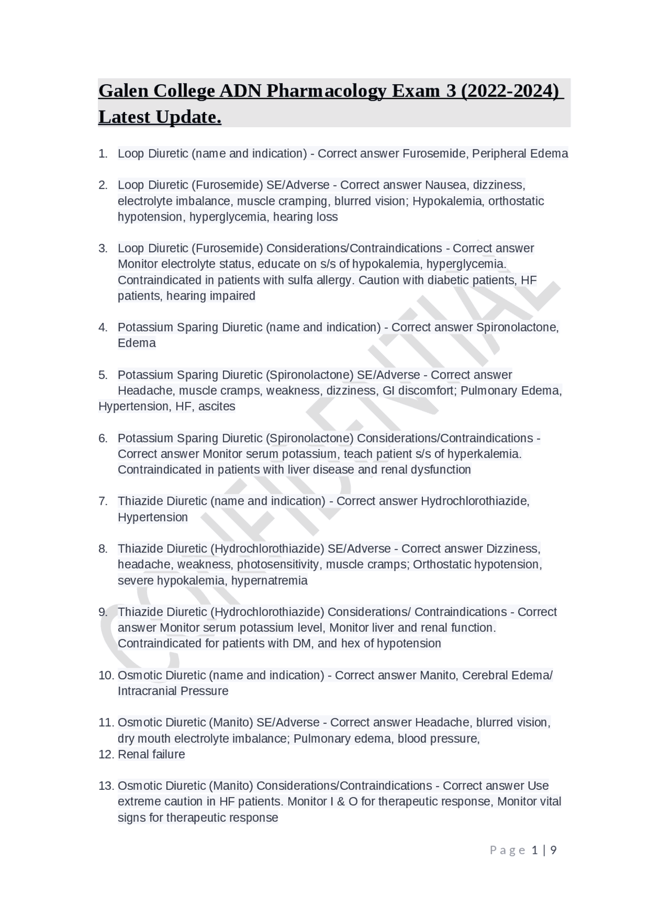 Galen College ADN Pharmacology Exam 3 (2022-2024) Latest Update ...