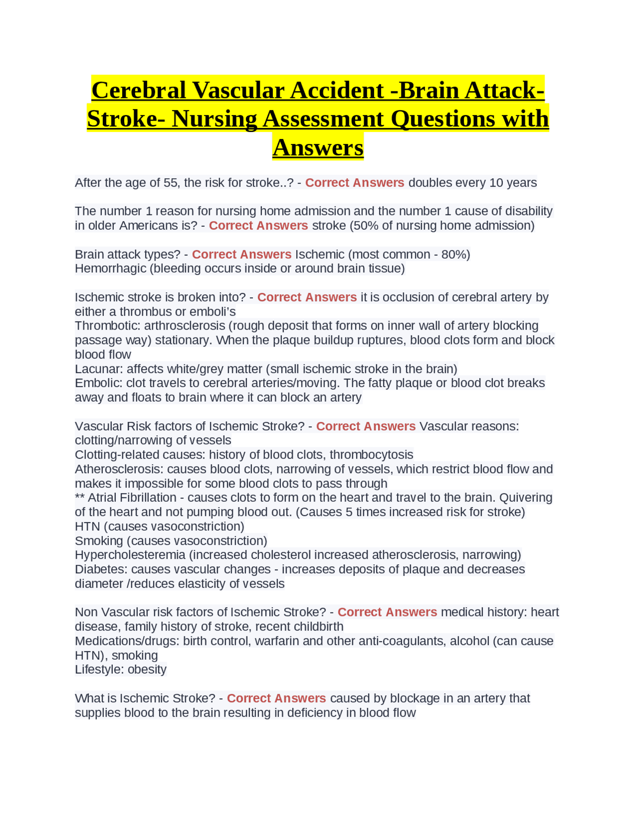 Cerebral Vascular Accident -Brain Attack-Stroke- Nursing Assessment ...