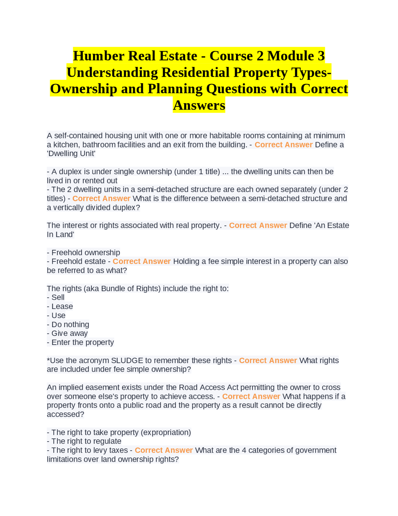Humber Real Estate - Course 2 Module 3 Understanding Residential ...