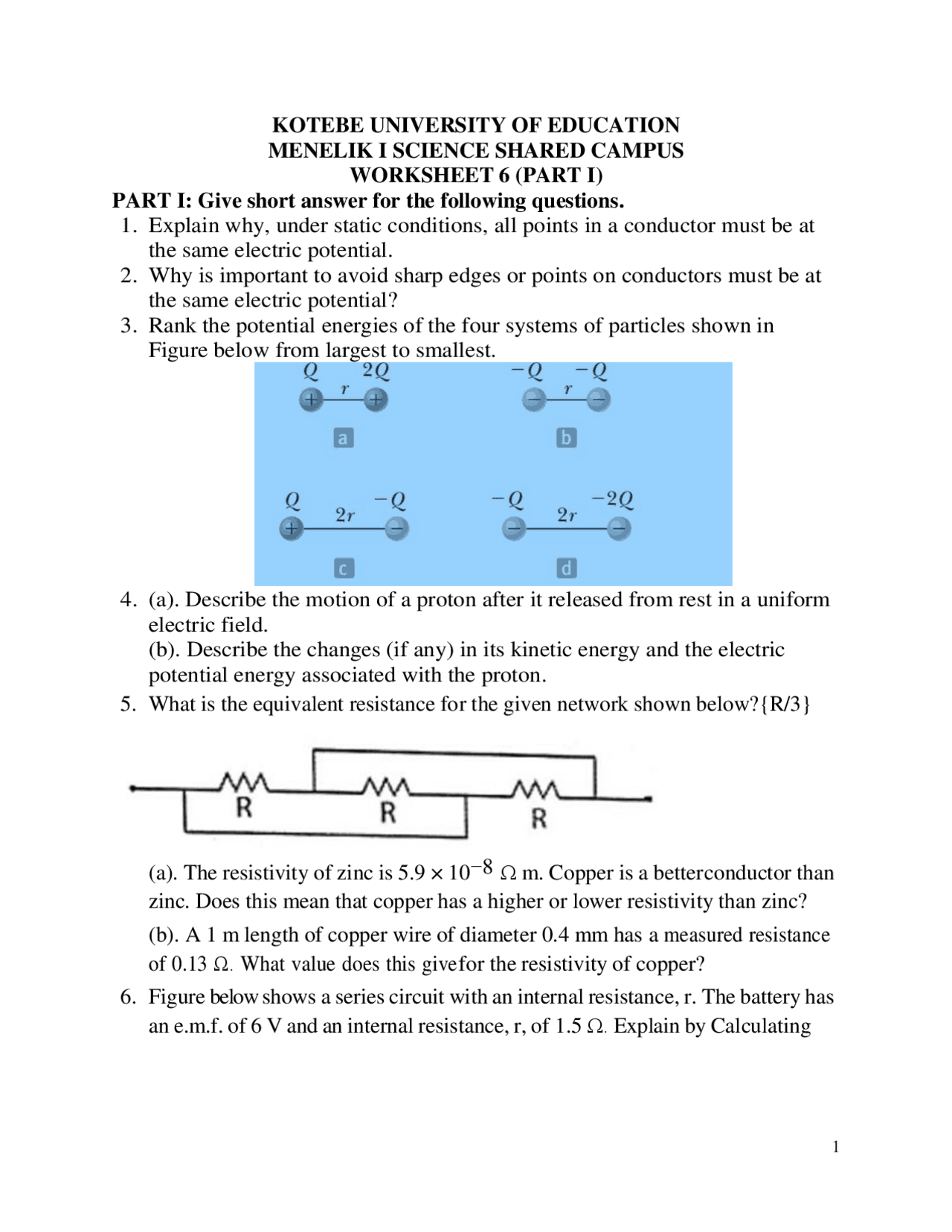 Electric current and electrostatics | Exercises Physics | Docsity