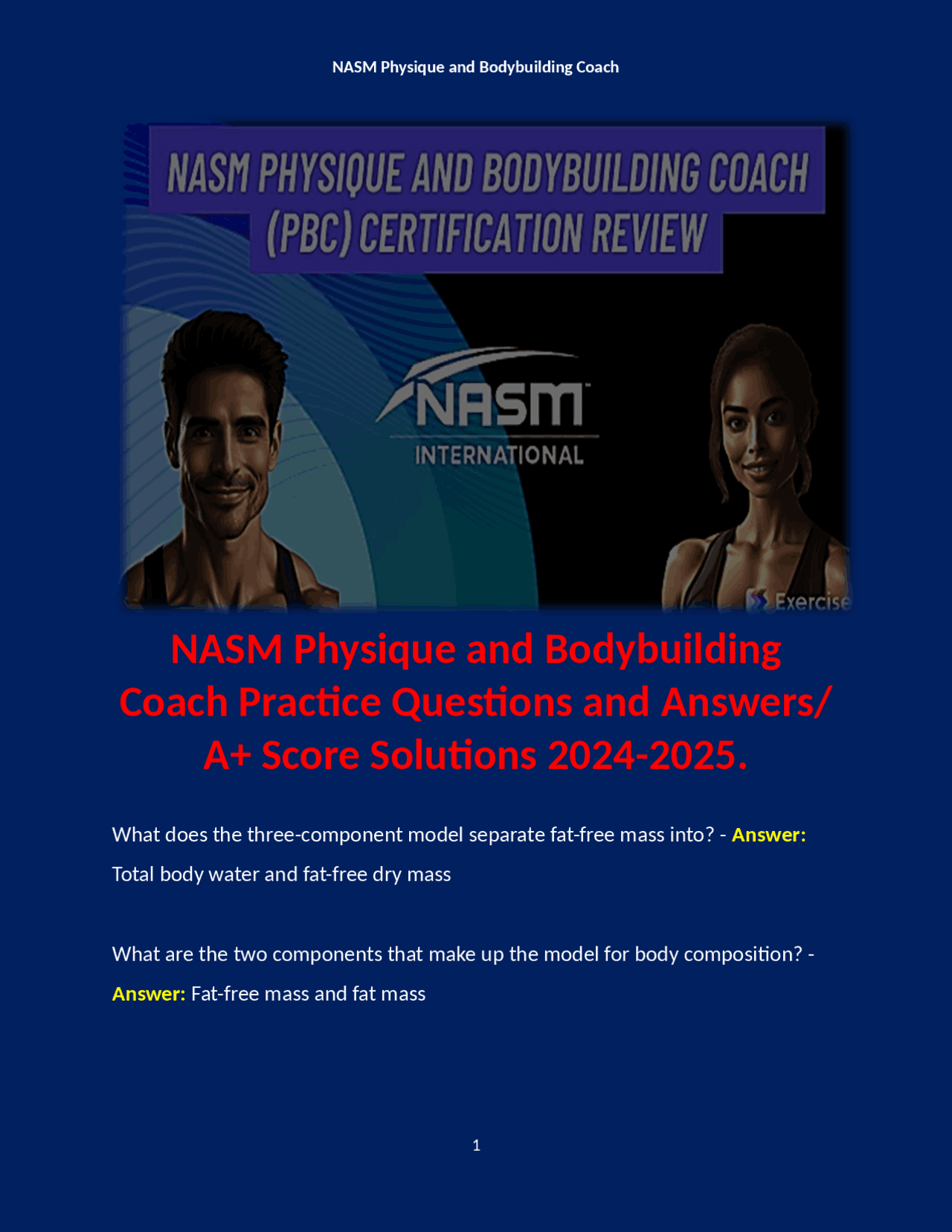 NASM Physique and Bodybuilding Coach Practice Questions and Answers/ A+ Score Solutions 20 ...
