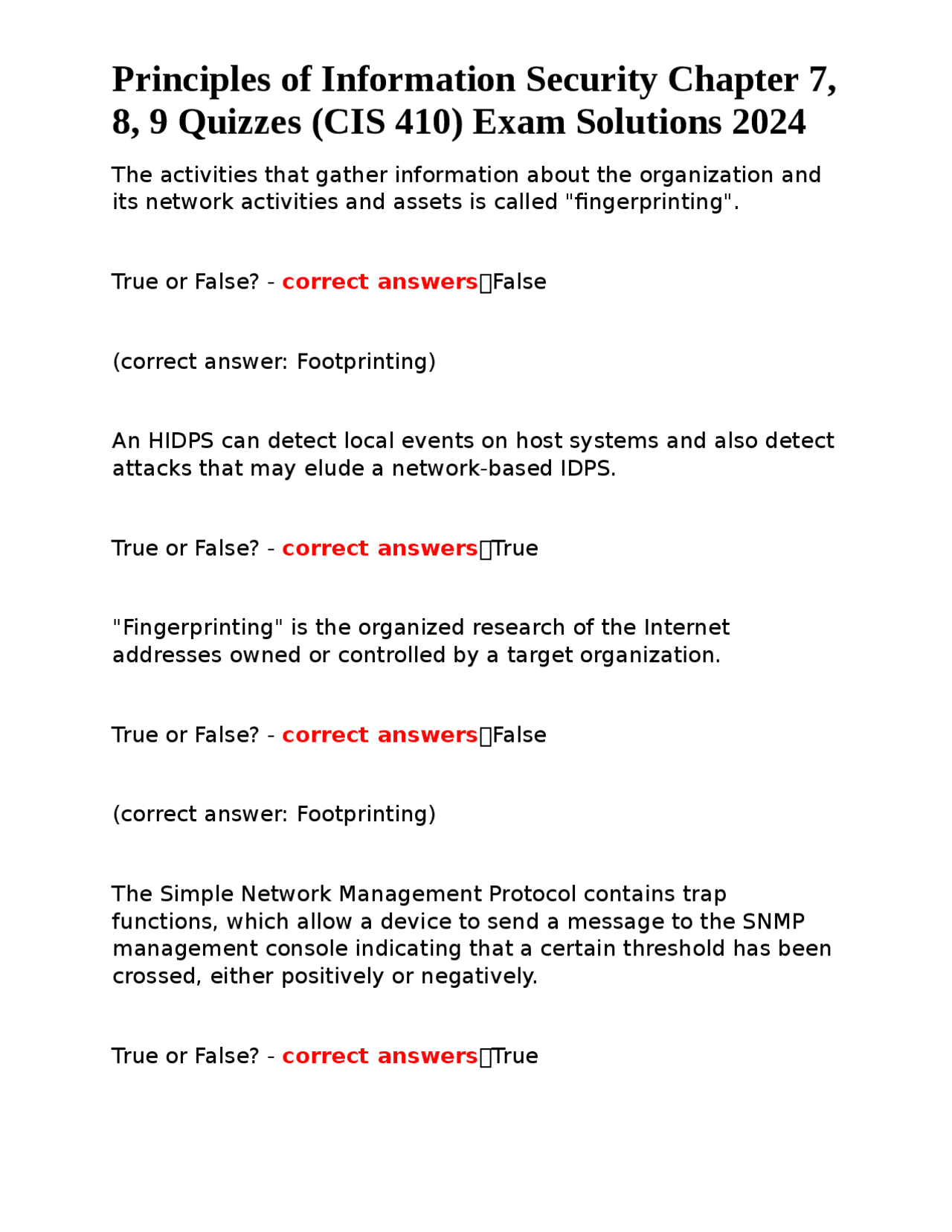 CIS 410: Info Security Principles Ch. 7-9 Quizzes & Exam Solutions '24 | Exams Nursing | Docsity