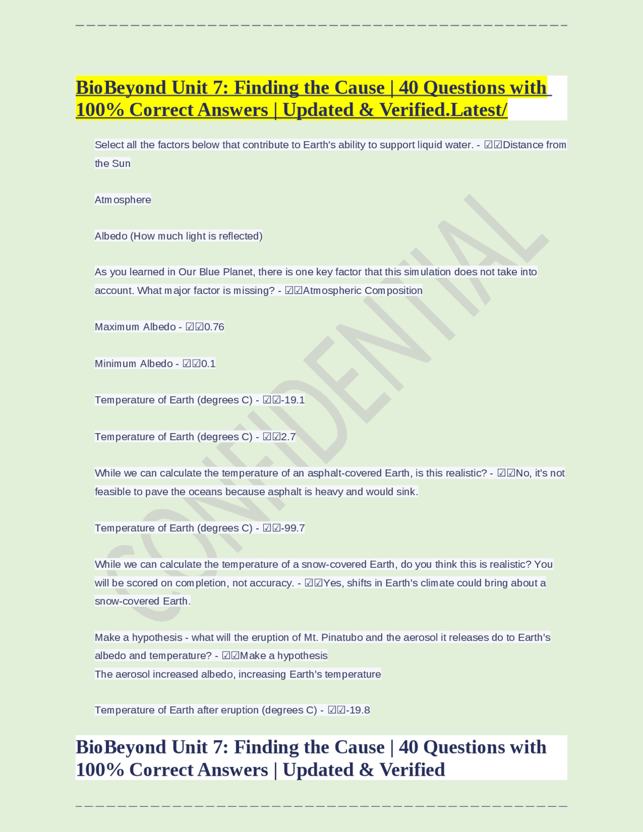 Beyond Unit 7: Finding the Cause | 40 Questions with 100% Correct ...