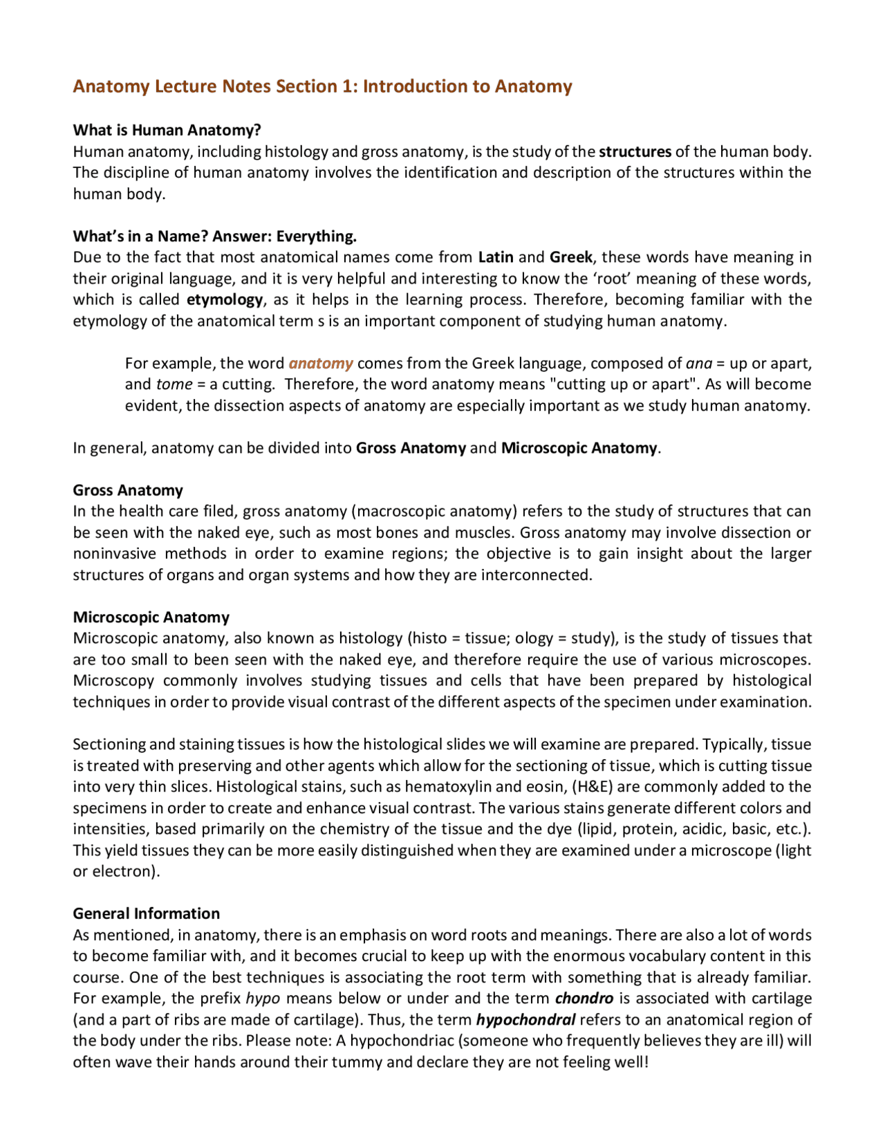 Introduction to Human Anatomy: Etymology, Structures, and Functions ...