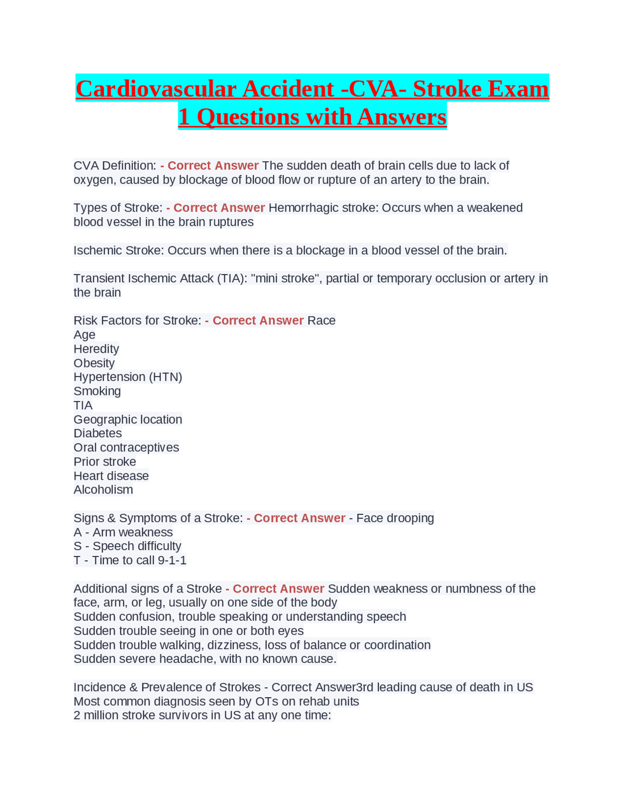 CVA-Stroke: Definition, Types, Risk Factors, Signs & Management | Exams ...
