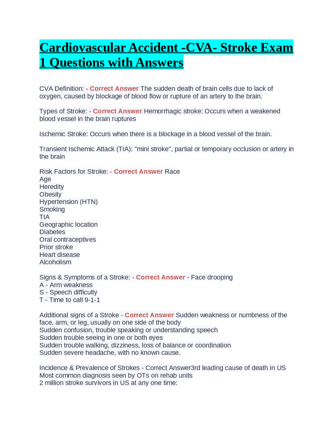 CVA - Stroke: Definition, Types, Risk Factors, Signs & Symptoms ...