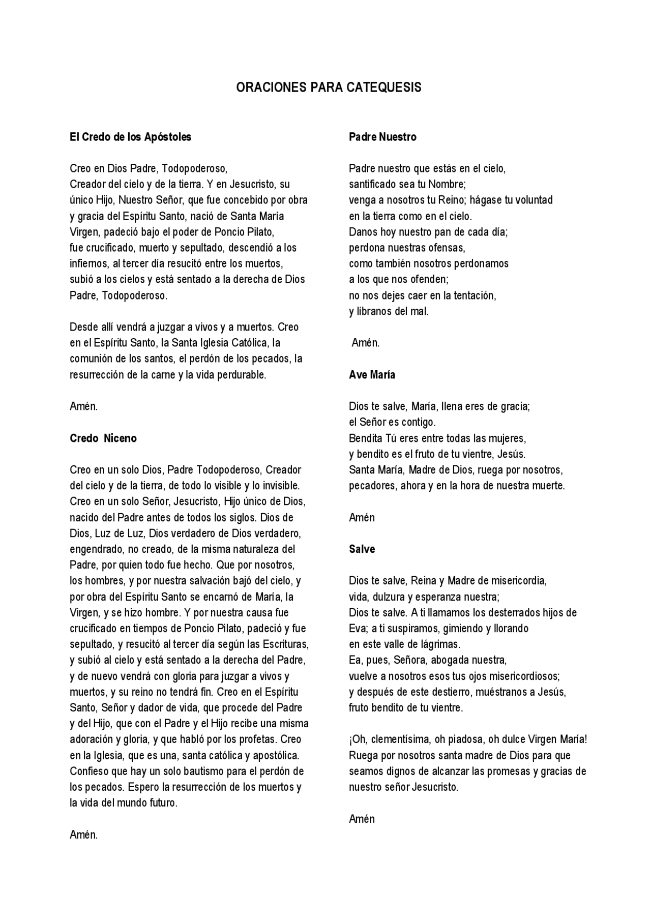 Oraciones Para Catequesis Resúmenes De Teología Docsity