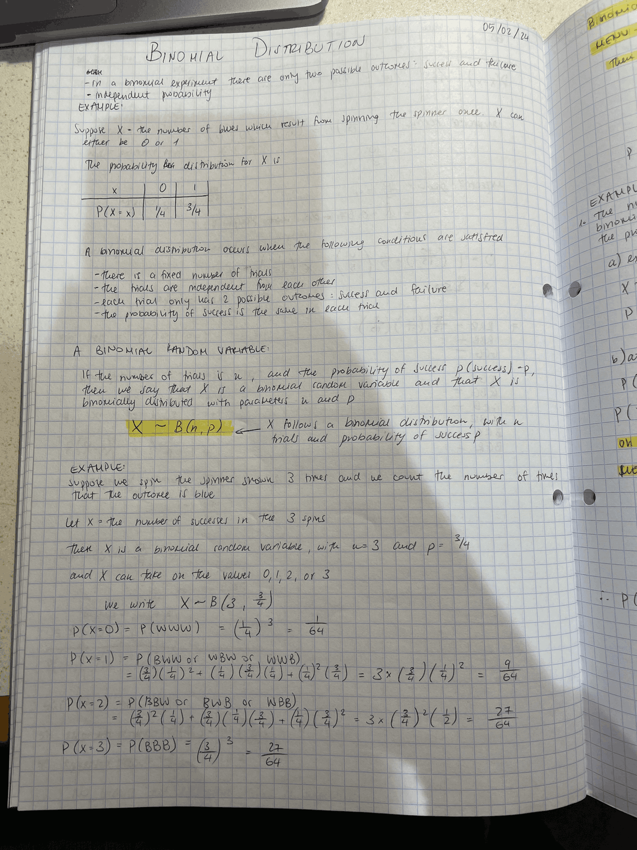 Notes on Binomial Distribution | Exercises Mathematics | Docsity