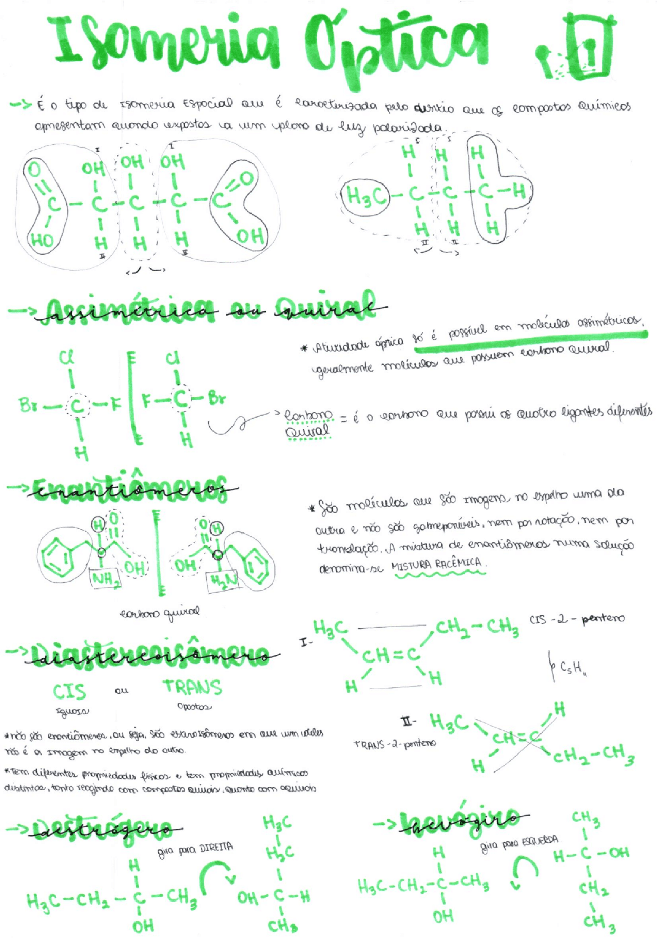 Isomeria Óptica - Isomeria Espacial | Notas de estudo Química | Docsity