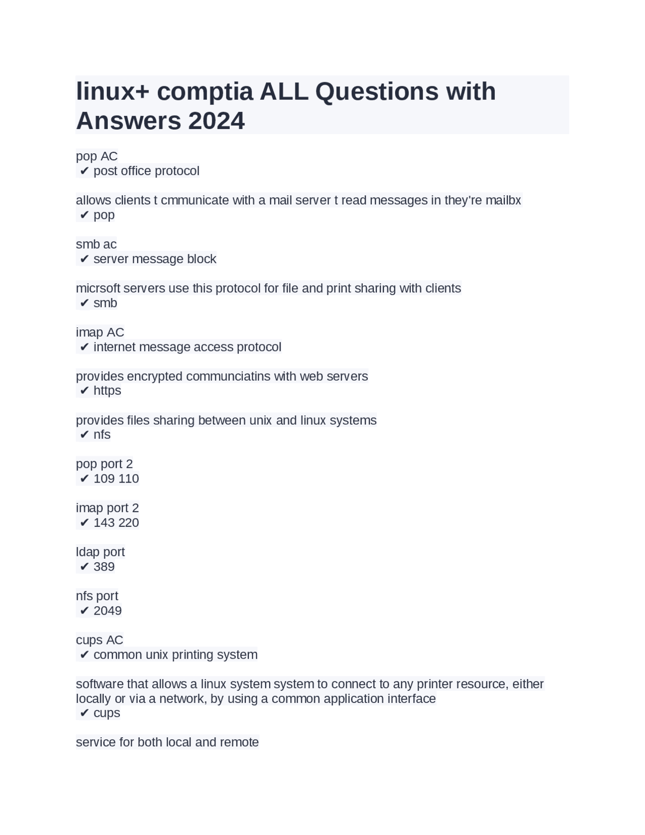 linux+ comptia ALL Questions with Answers 2024 | Exams Computer Science | Docsity