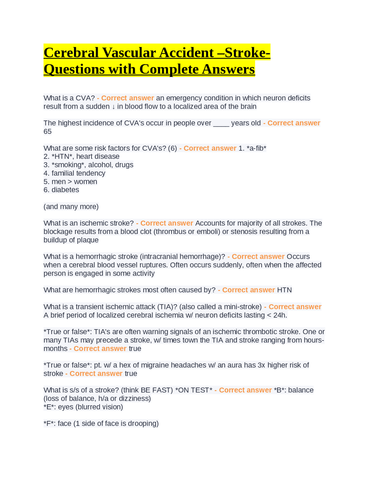 Comprehensive Guide to Cerebral Vascular Accident (Stroke) and Nursing ...