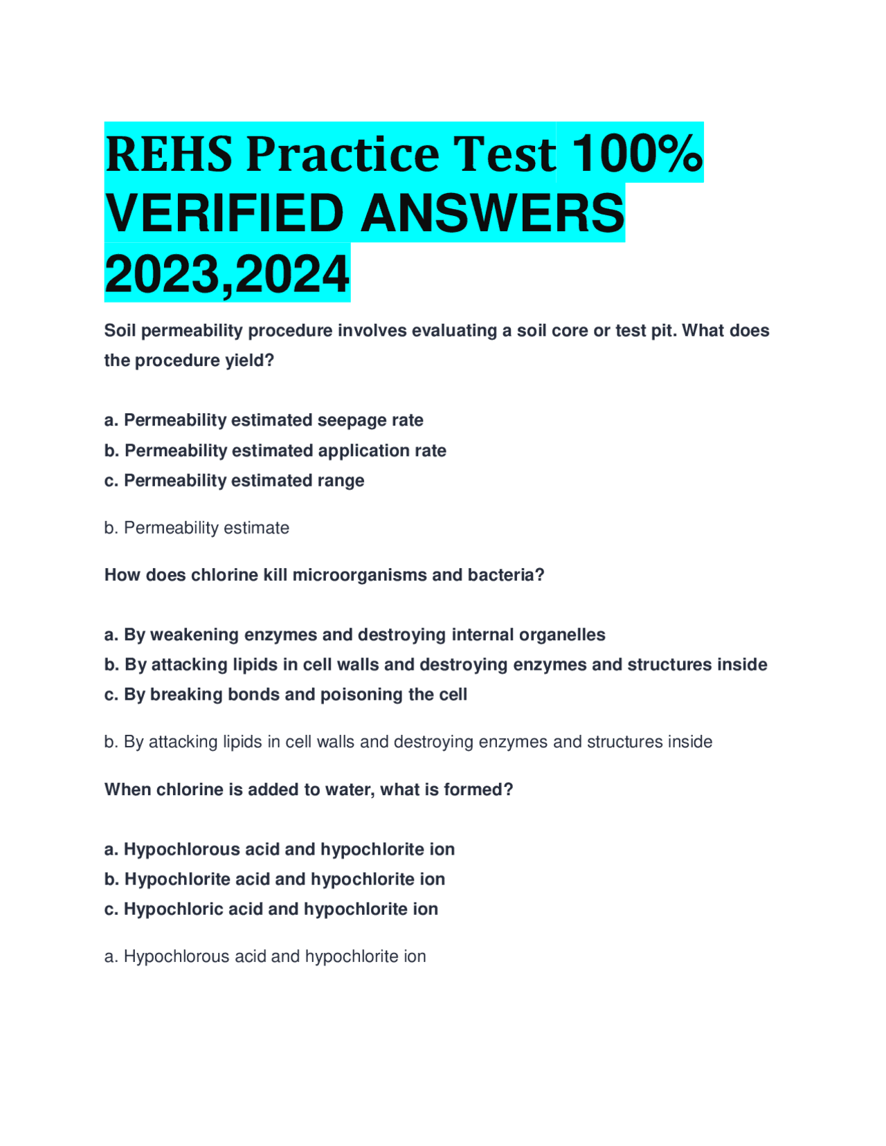 REHS Practice Test 100% VERIFIED ANSWERS 2023,2024 | Exams Business ...